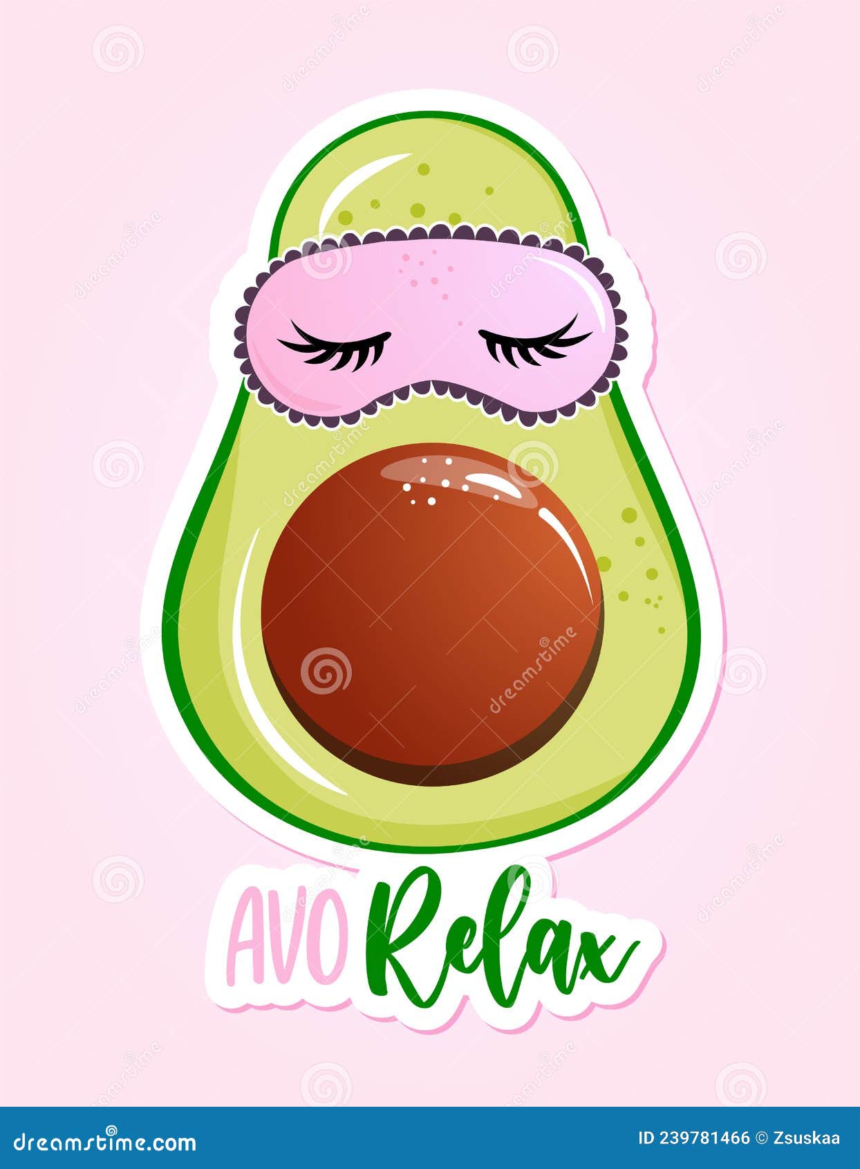 Avo Relax - Cute Hand Drawn Avocado in Beauty Mask Illustration Kawaii ...