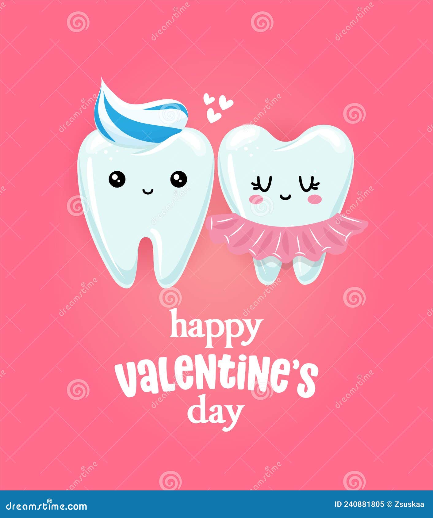 Happy Valentine`s Day - Tooth Couple Character Design in Kawaii Style ...