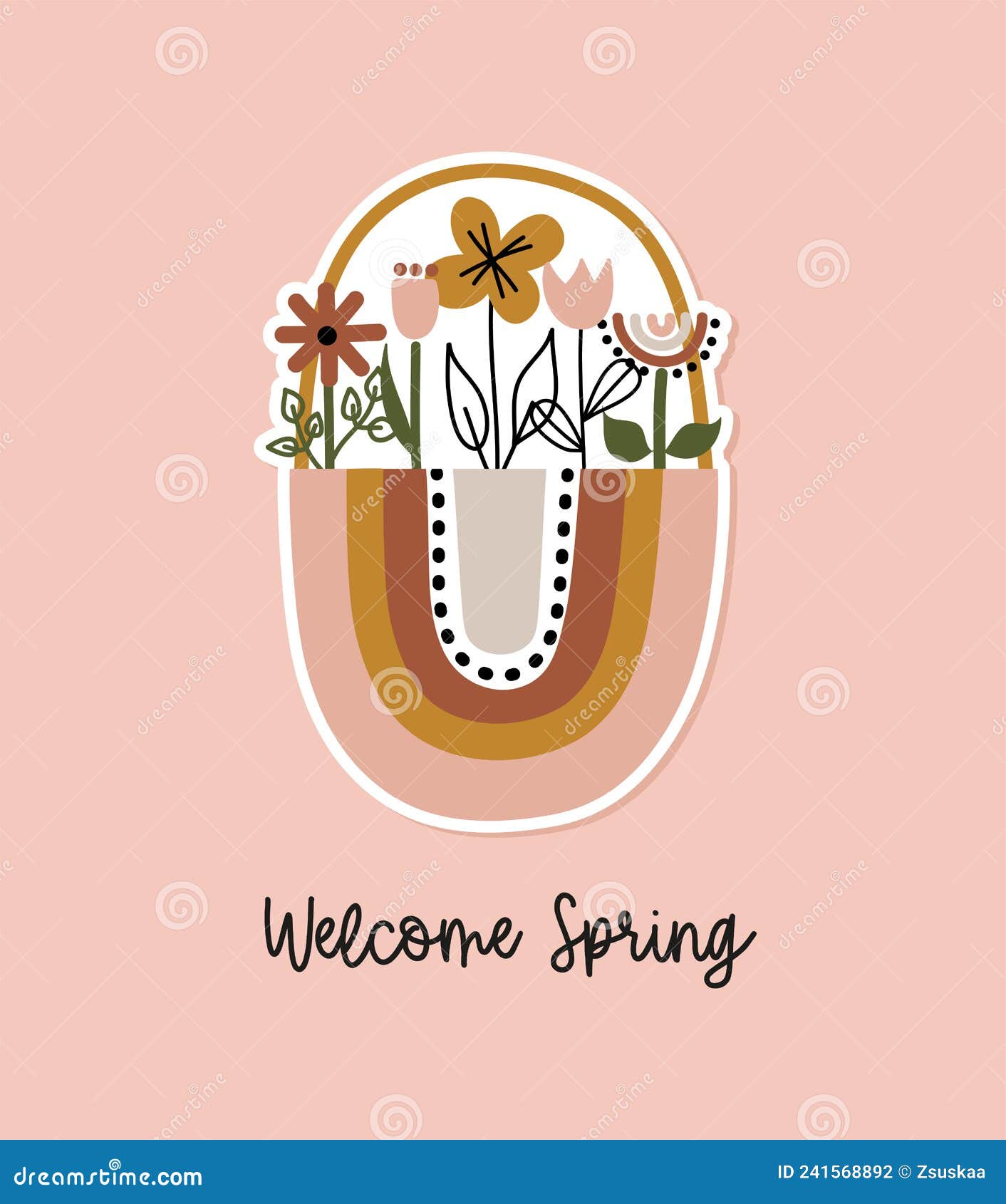 Welcome Spring! - Colorful Pastel Easter Rainbow Greeting Card. Stock ...