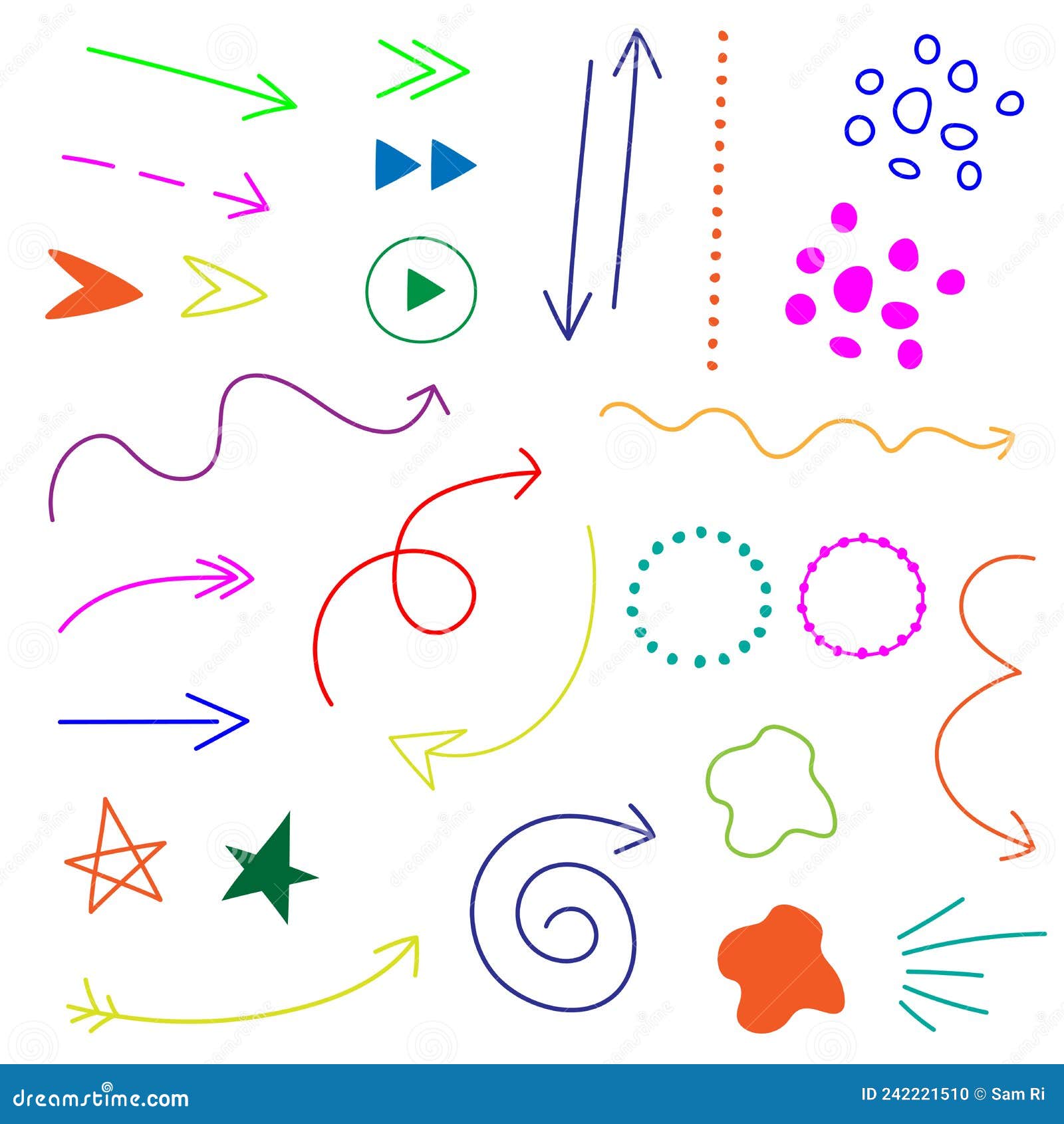 Set of Hand Drawn Colored Arrows and Frames. Stock Vector ...