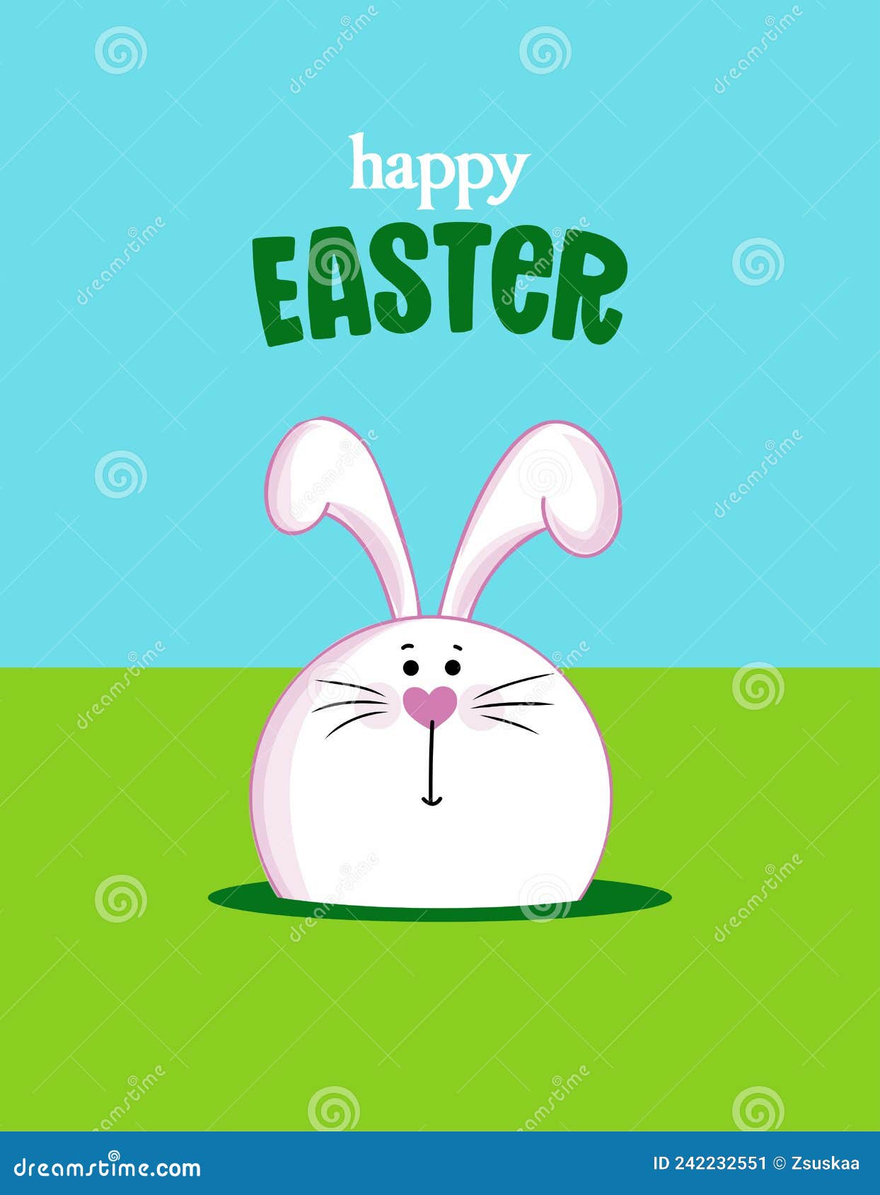 Happy Easter - Cute Easter Bunny Hiding on the Hare. Stock Vector ...