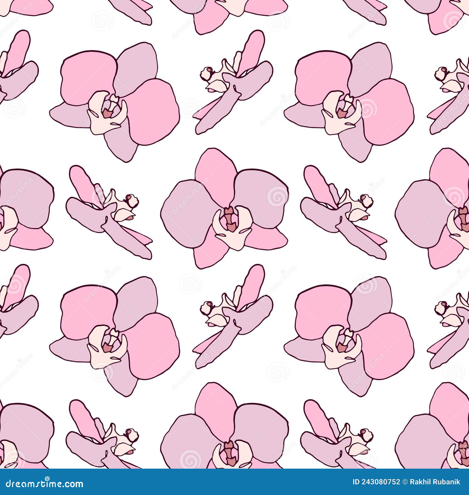 Pink Orchid Flowers. Hand-drawn Seamless Vector Pattern Stock Vector ...