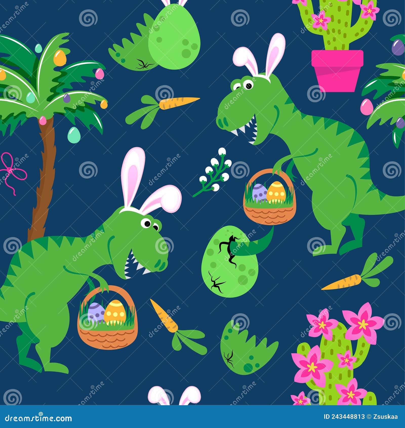 Dino Easter Egg Hunt Party - Funny Cartoon Dinosaurs, Bones, and Eggs ...