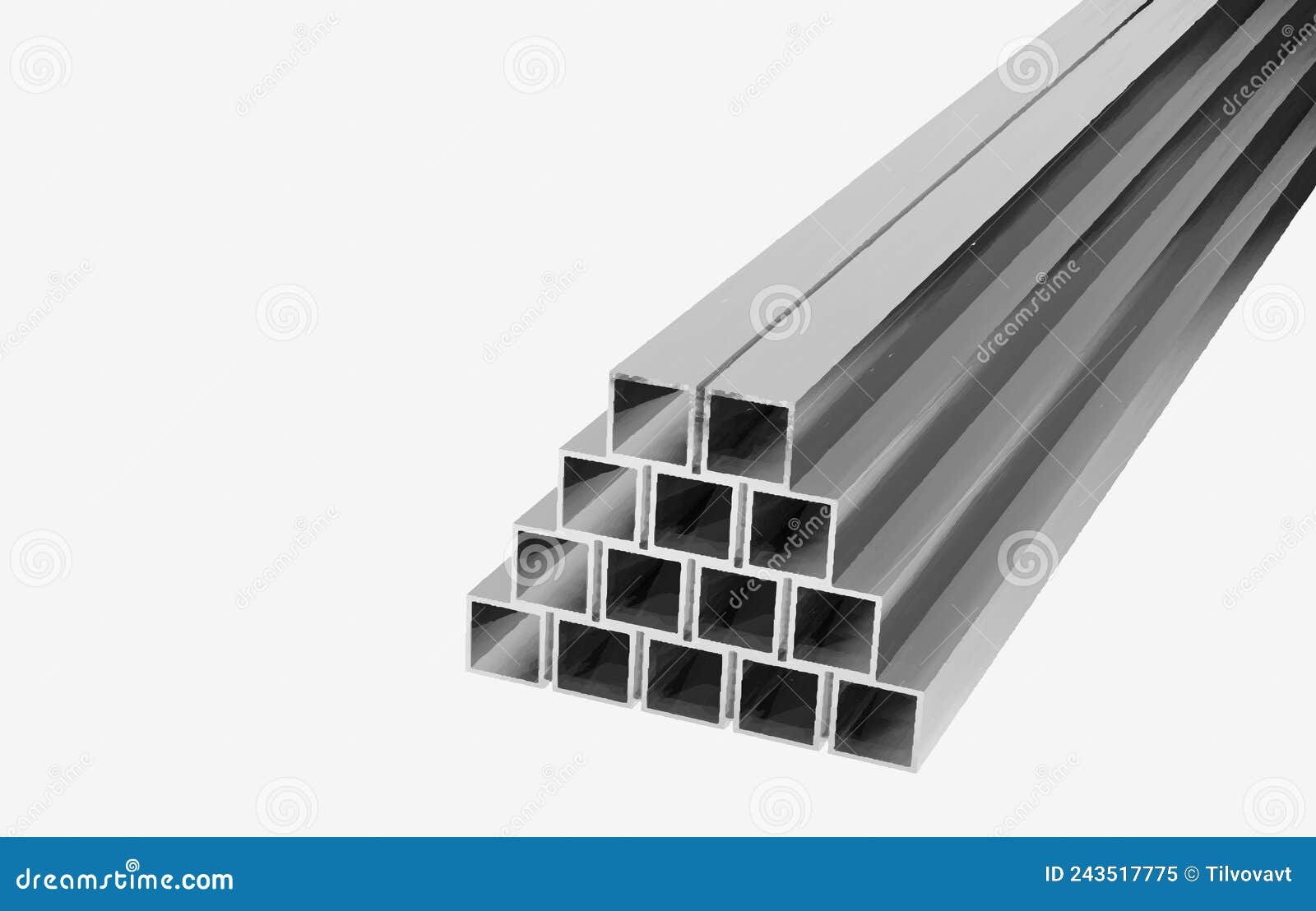 Stacked Metal Square Thick-walled Profile Pipe Side View.Vector ...