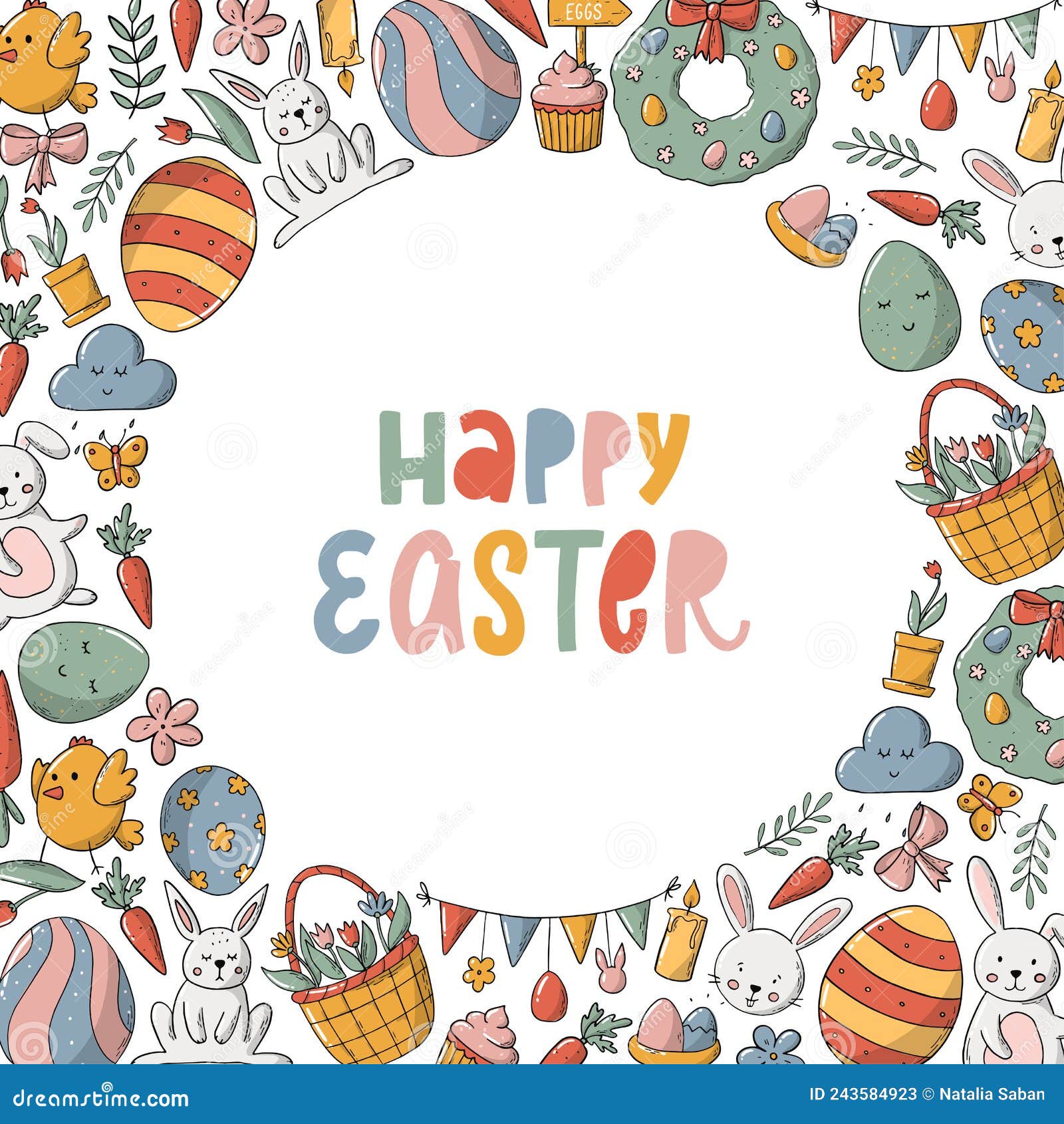 Happy Easter Square Card, Poster, Print Stock Vector - Illustration of ...