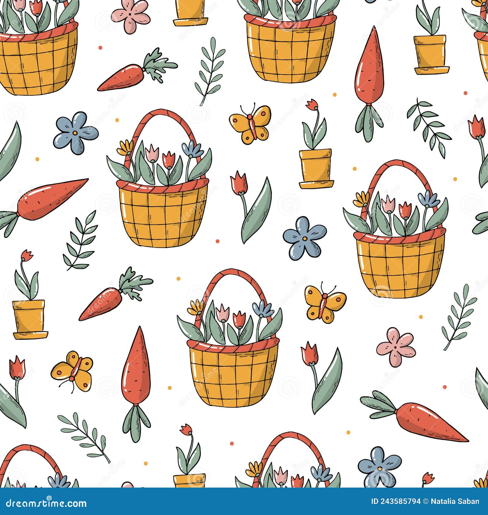 Spring Seamless Pattern with Carrots and Flowers Stock Vector ...