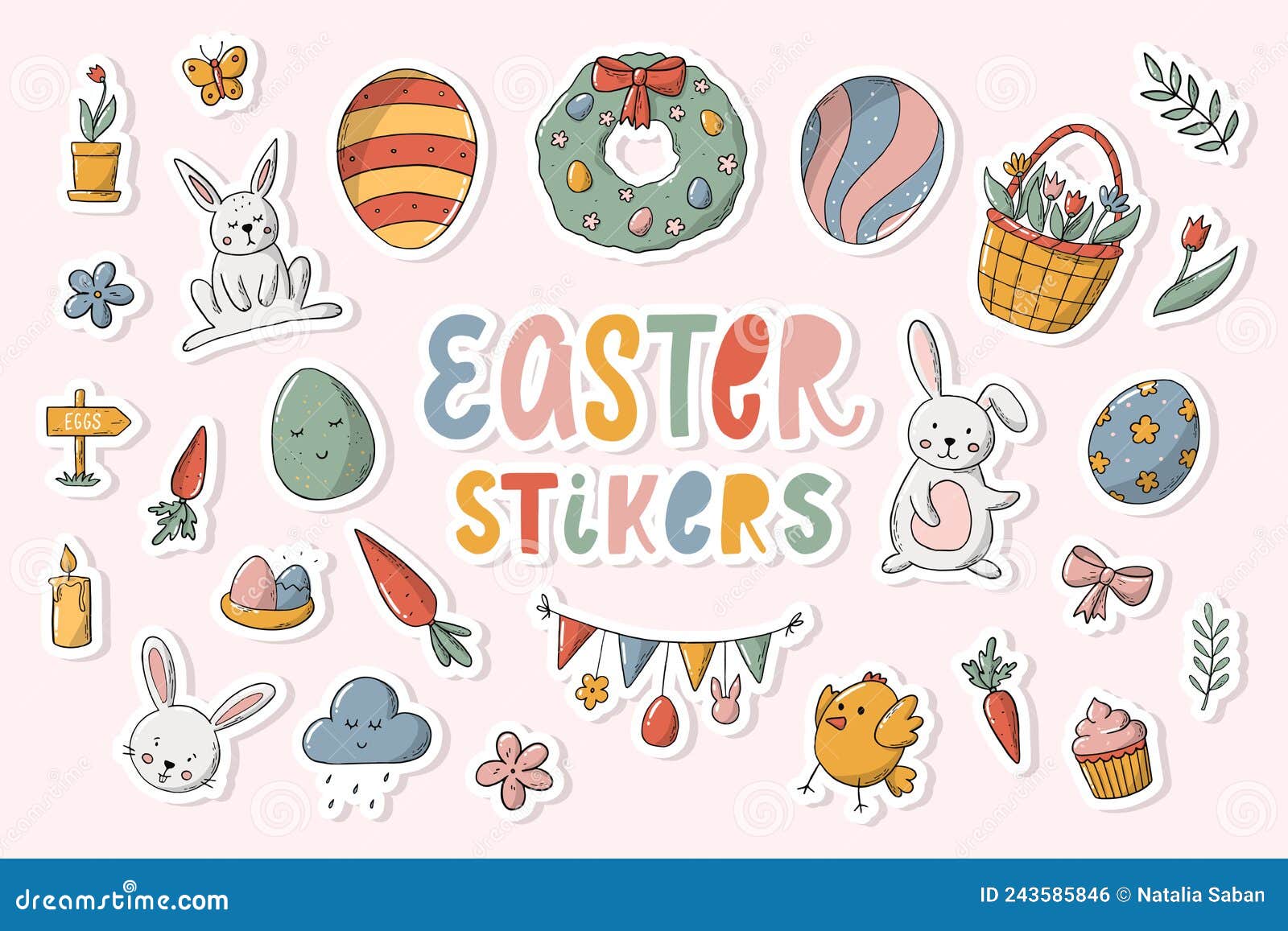 Easter stickers set stock vector. Illustration of decoration - 243585846