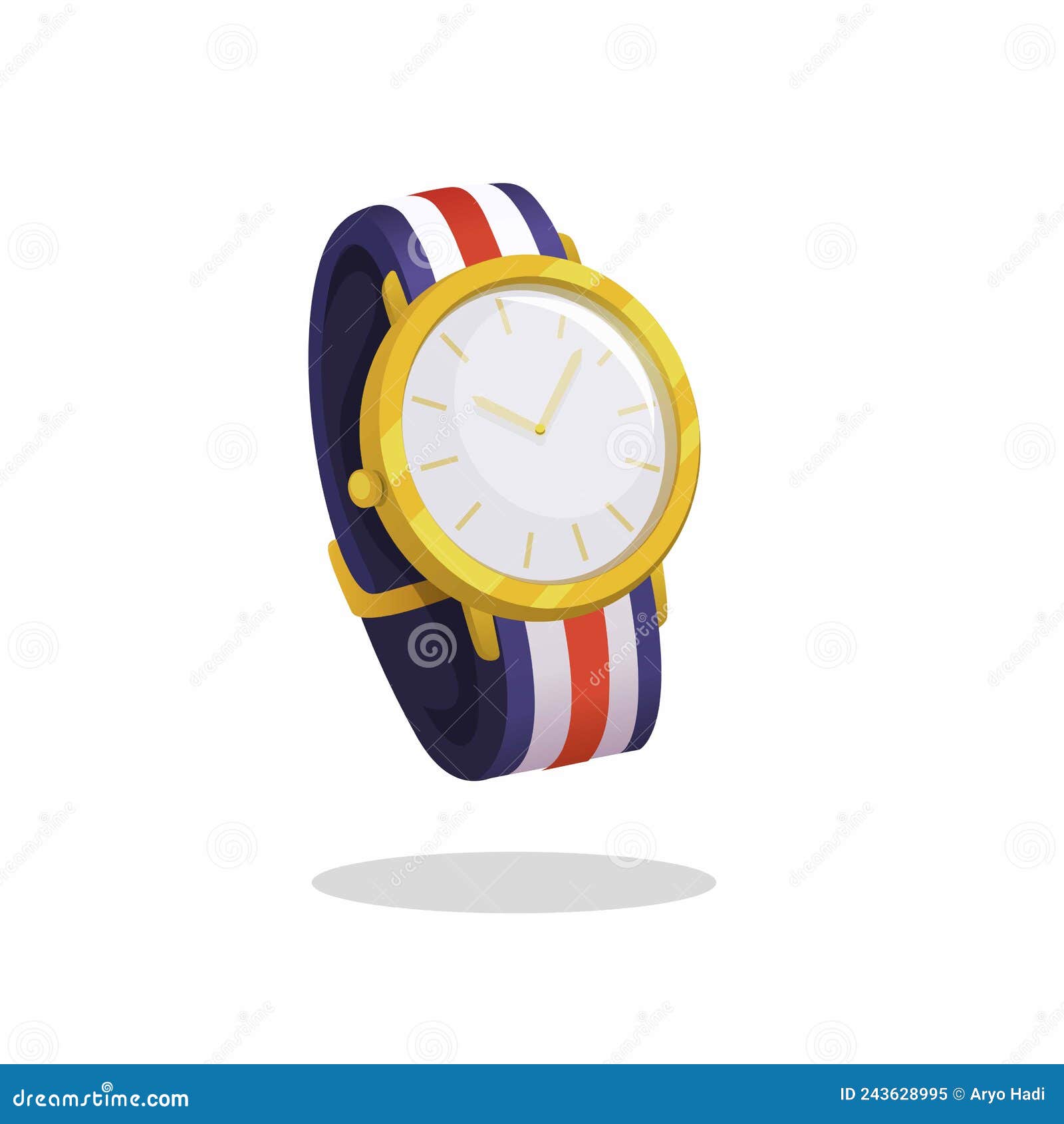 Gold Watch with 3 Color Strap, Fashion Accesories Cartoon Illustration ...