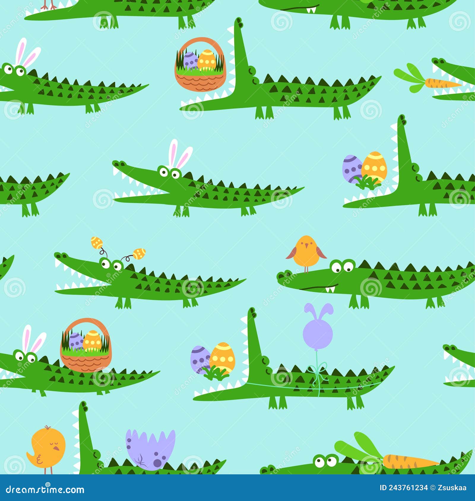 Crocodile Pattern Design with Several Alligators - Funny Doodle ...