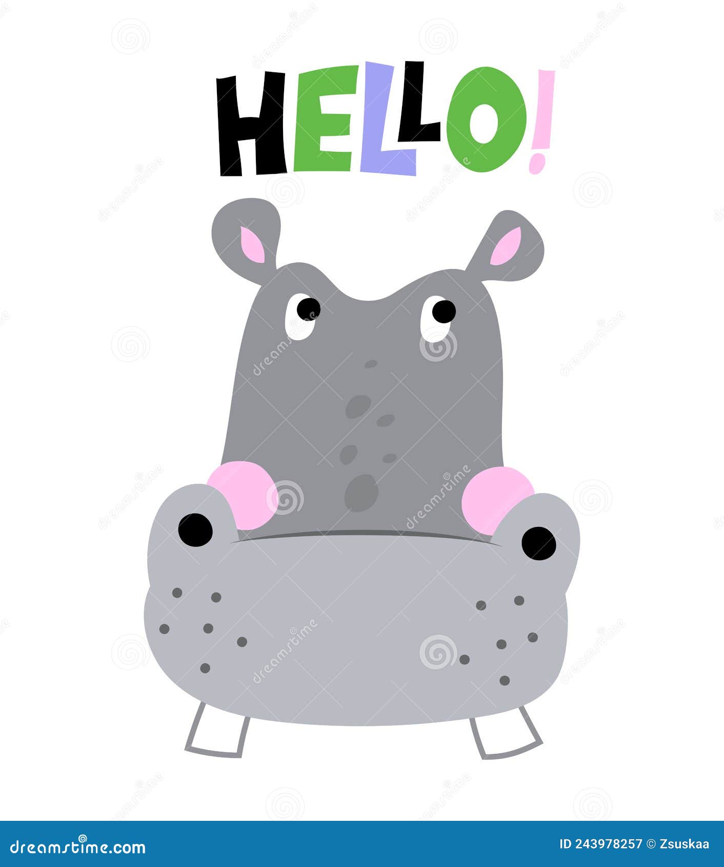 Hippopotamus with Word Hello - Cute Hippo Horse Decoration Stock Vector ...