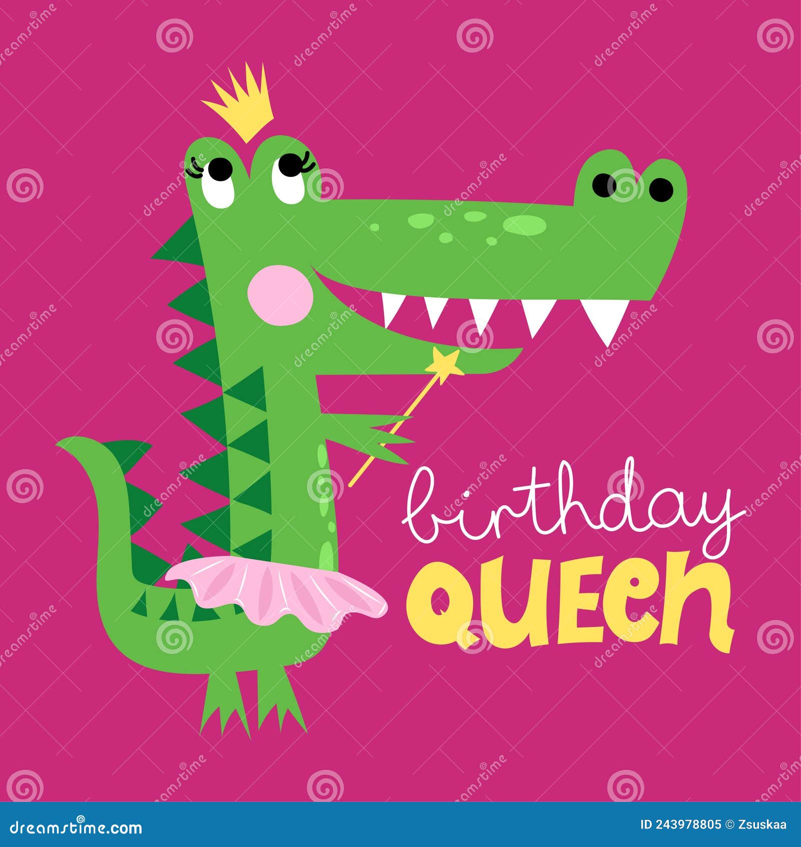 Birthday Queen - Funny Hand Drawn Doodle, Cartoon Crocodile. Stock ...