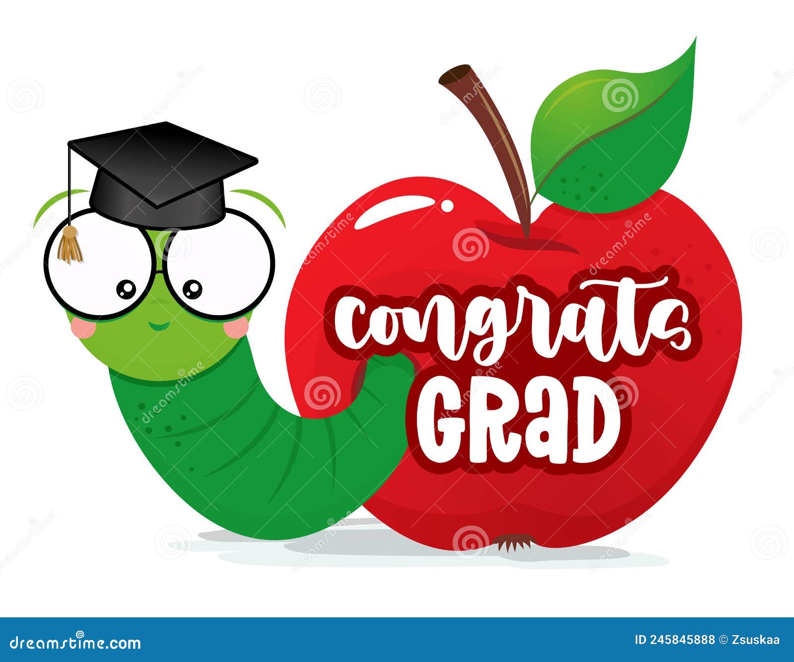 Congrats Grad! - Smart Worm, Student, in Red Apple with Graduate Cap ...