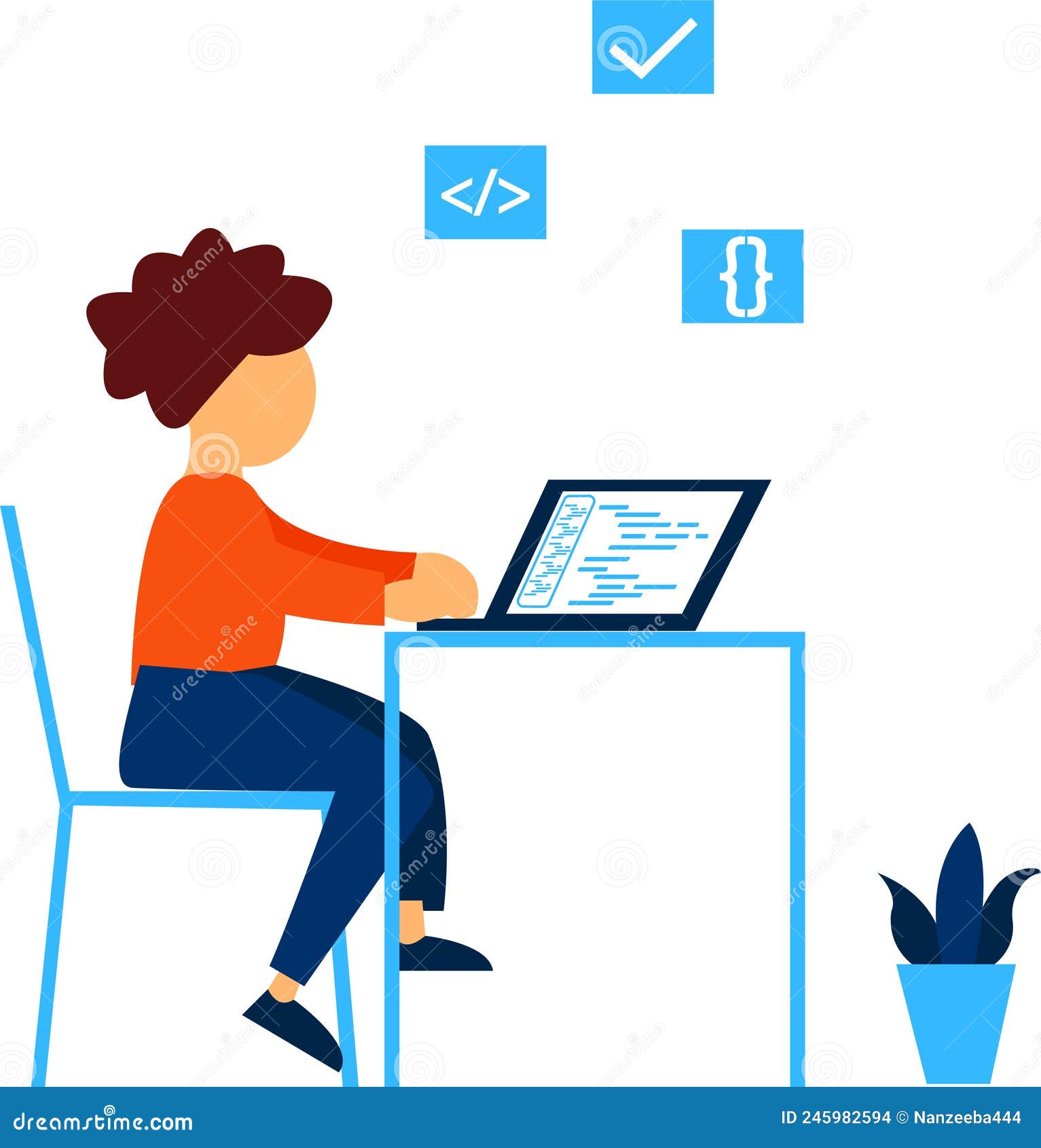 A Kid Using Laptop To Learn Programming Stock Vector - Illustration of ...