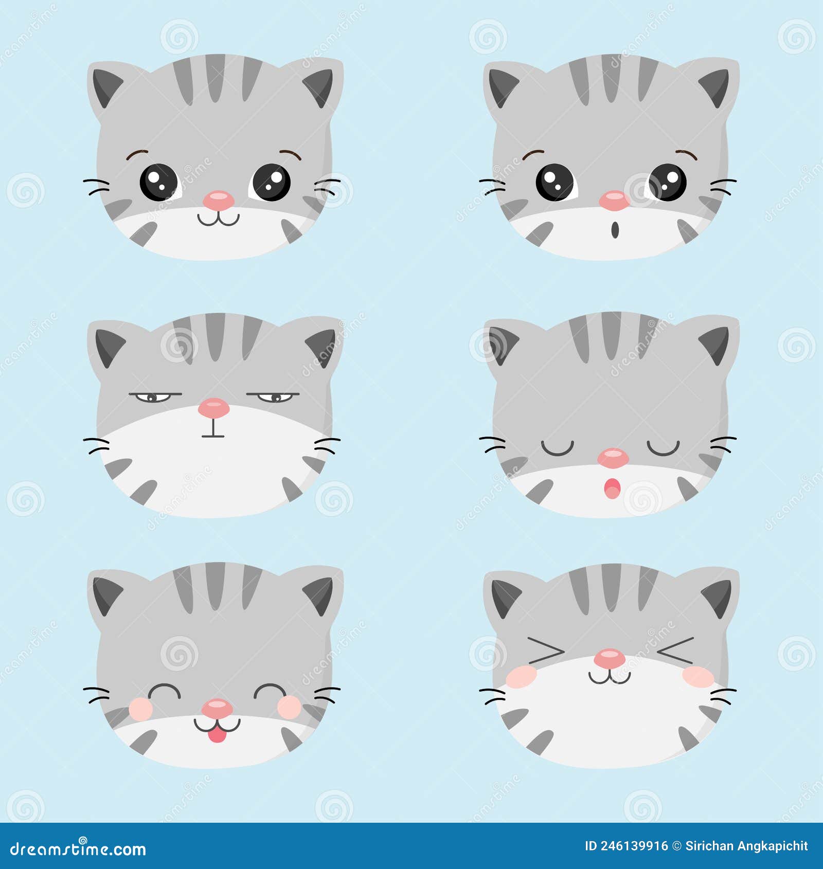 Set of Cute Cartoon Cat with Various Emotions. Stock Vector ...