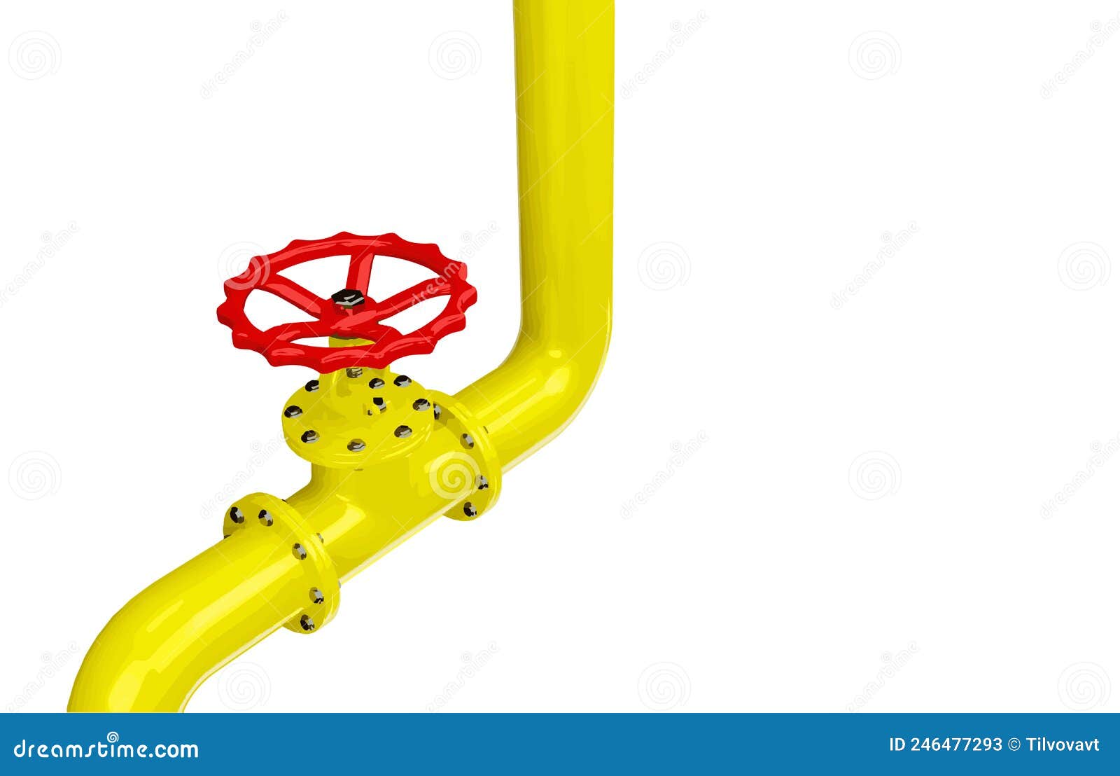 Gas Pipeline Diagonal View with Red Valve Isolated on a White ...