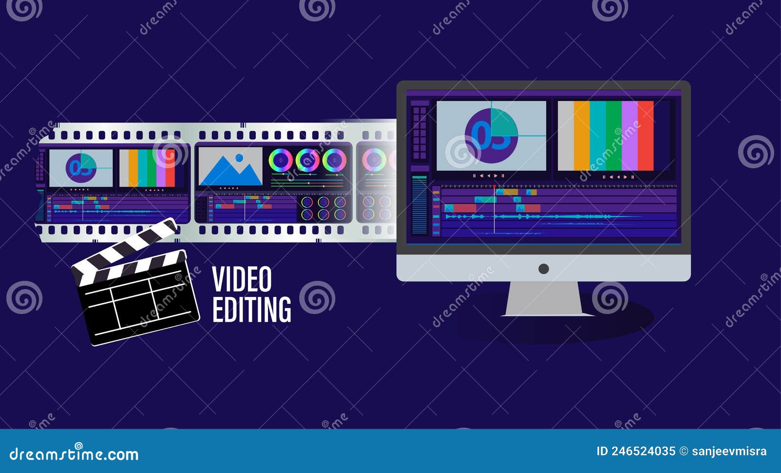 Video Production Abstract. Film Making Vector Illustration with Film ...