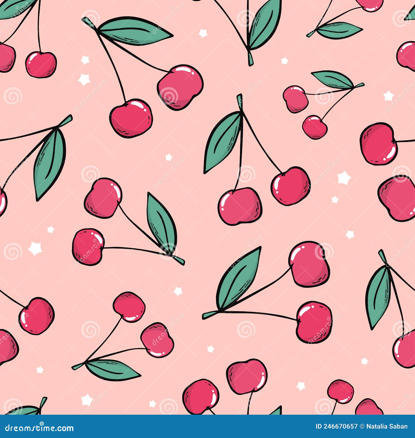 Cherry Seamless Pattern on Pink Background Stock Vector - Illustration ...