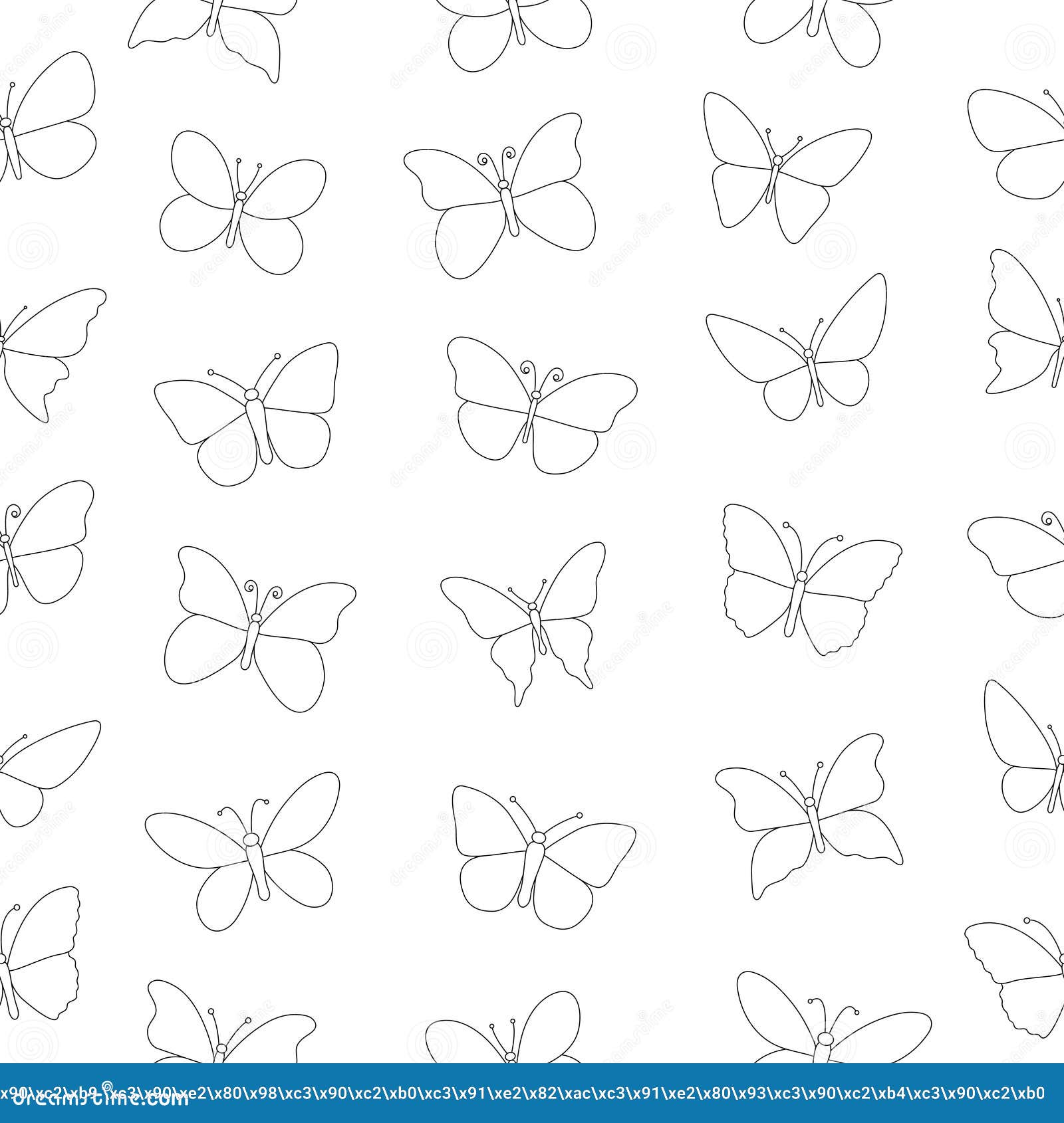 Butterfly Seamless Pattern. Line Butterflies Shape Wallpaper Stock ...