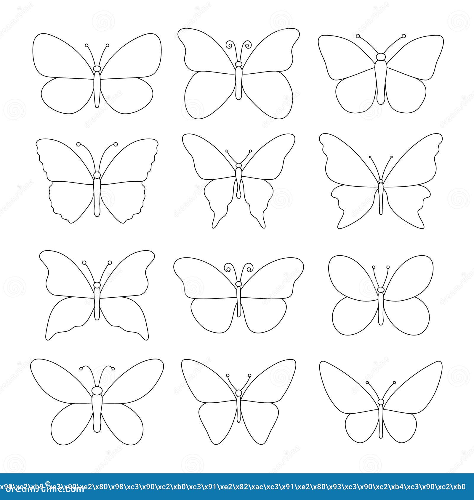 Butterfly Line Set. Various Butterflies Linear Shapes Collection Stock ...