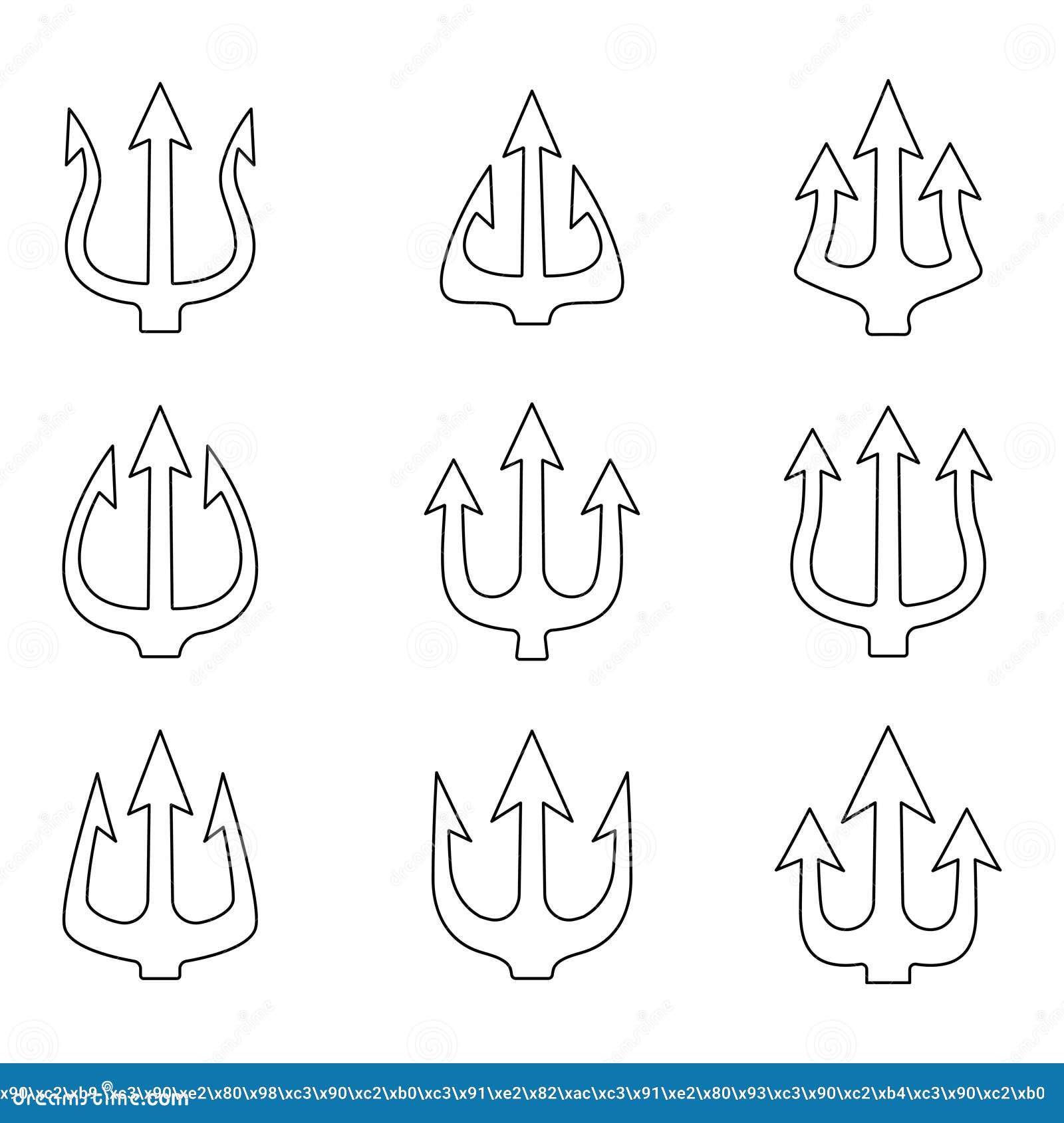 Trident Line Icon Set. Trident Outline Neptune Weapon Collection ...