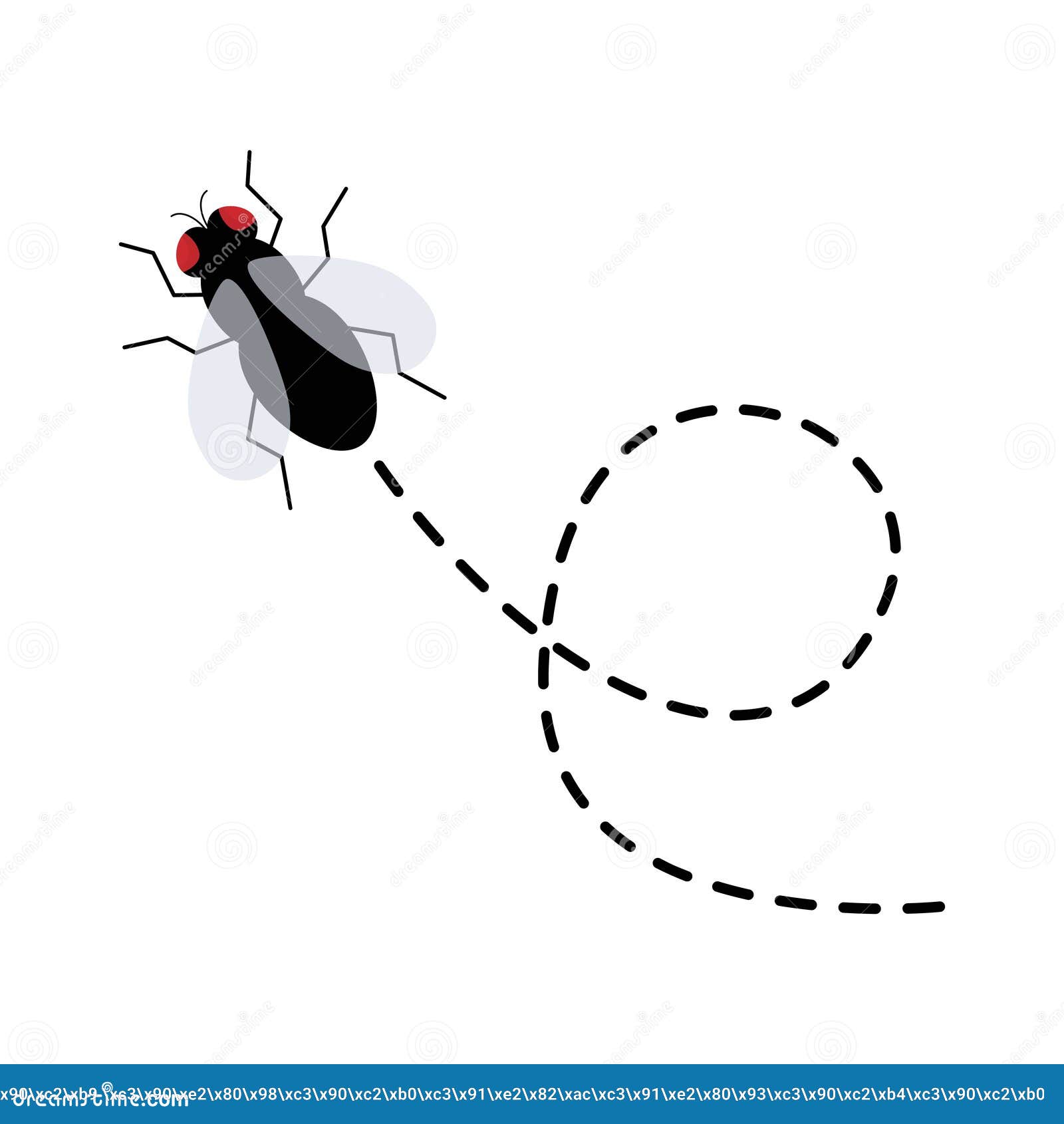 Flies Icon. Fly Insect Flying on Dotted Route Stock Illustration ...