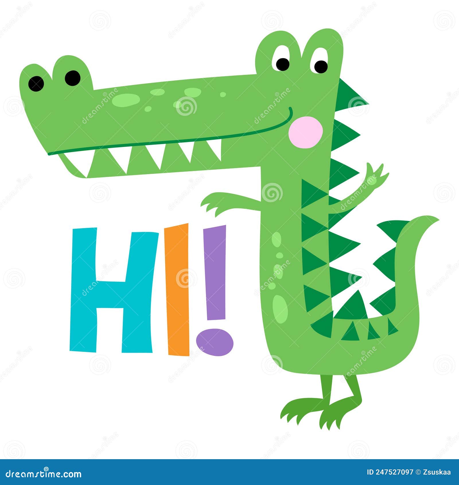 Hello, Hi - Cute Crocodile Print Design, Funny Hand Drawn Doodle ...