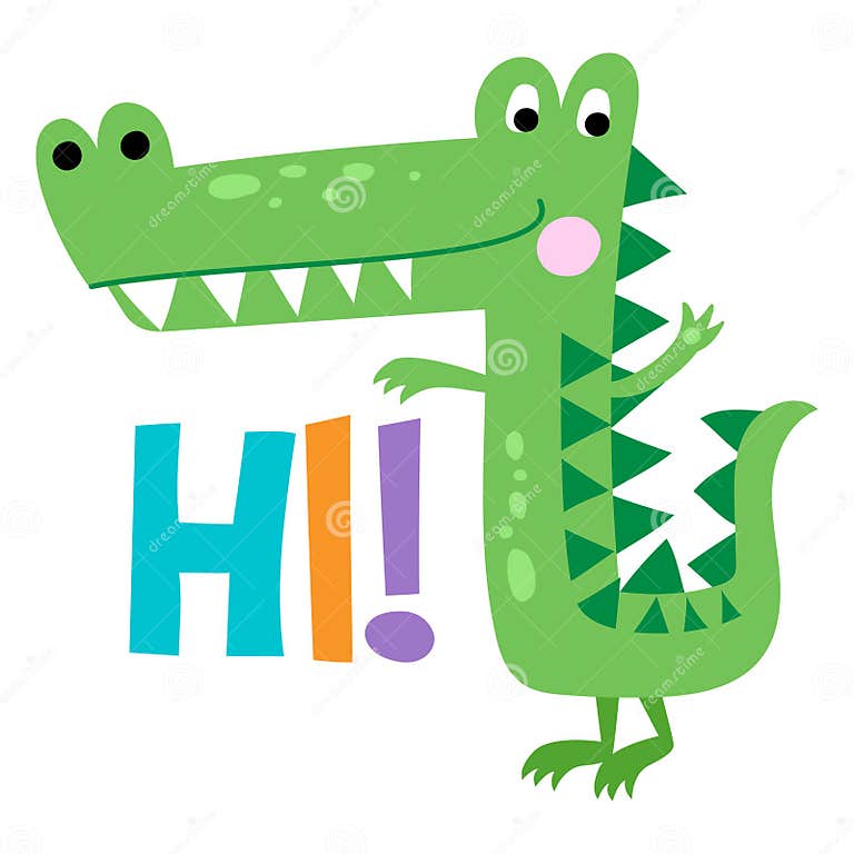Hello, Hi - Cute Crocodile Print Design, Funny Hand Drawn Doodle ...