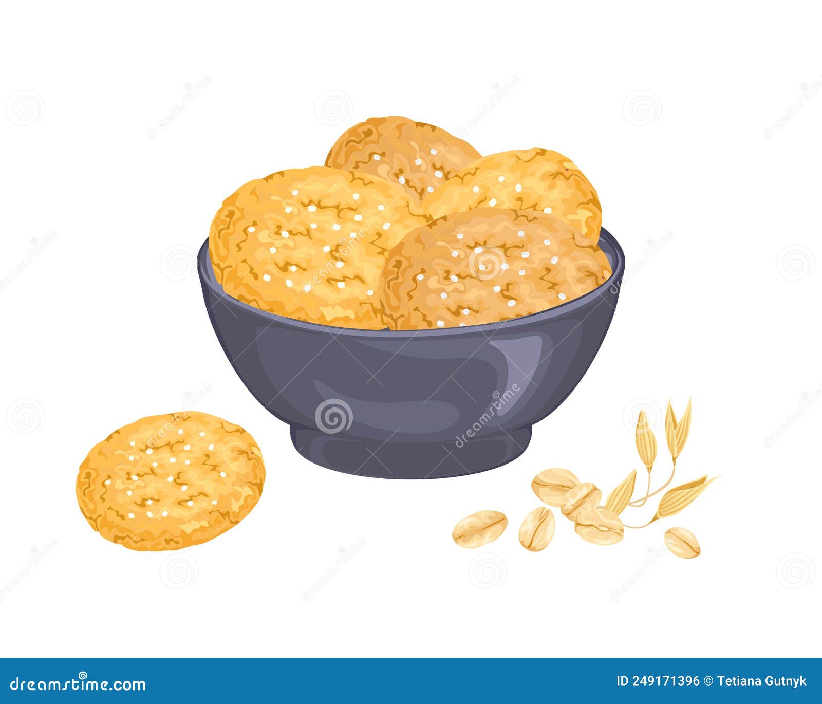 Oatmeal Cookies in Bowl Isolated. Whole Grain Pastry. Stock Vector ...