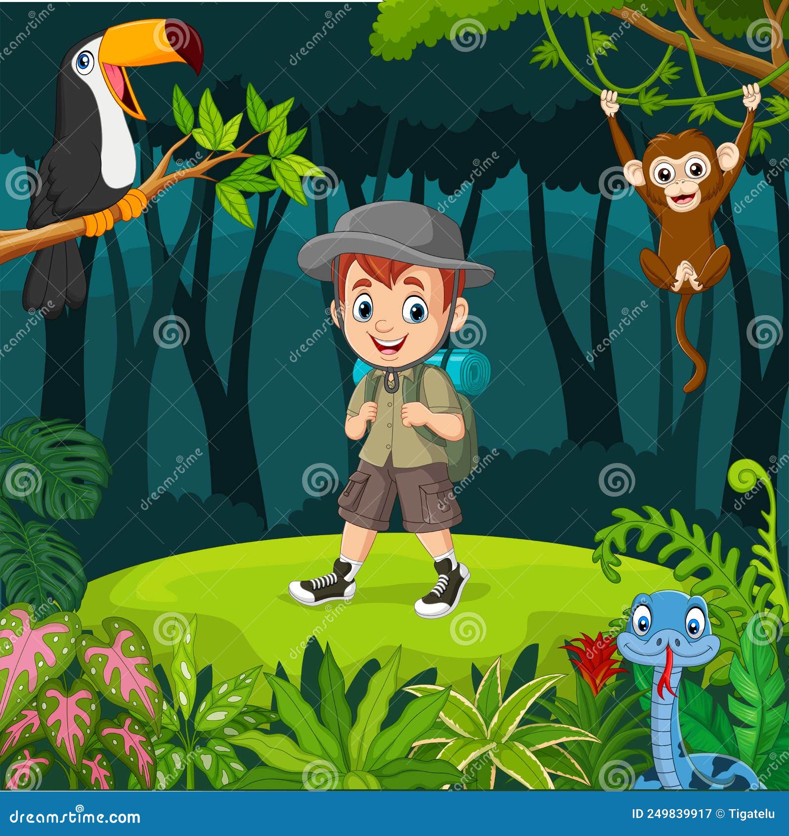 Cartoon Explorer Looking At A Map. | CartoonDealer.com #100795103