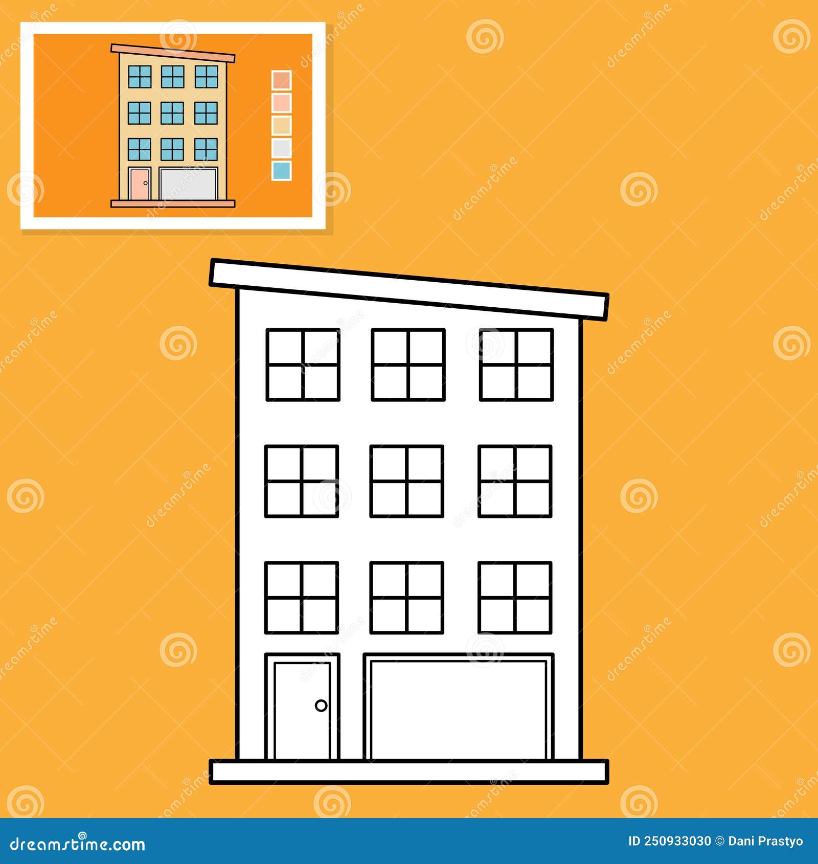 Outlined and Colored House with Palette Colours. Children Coloring Book ...