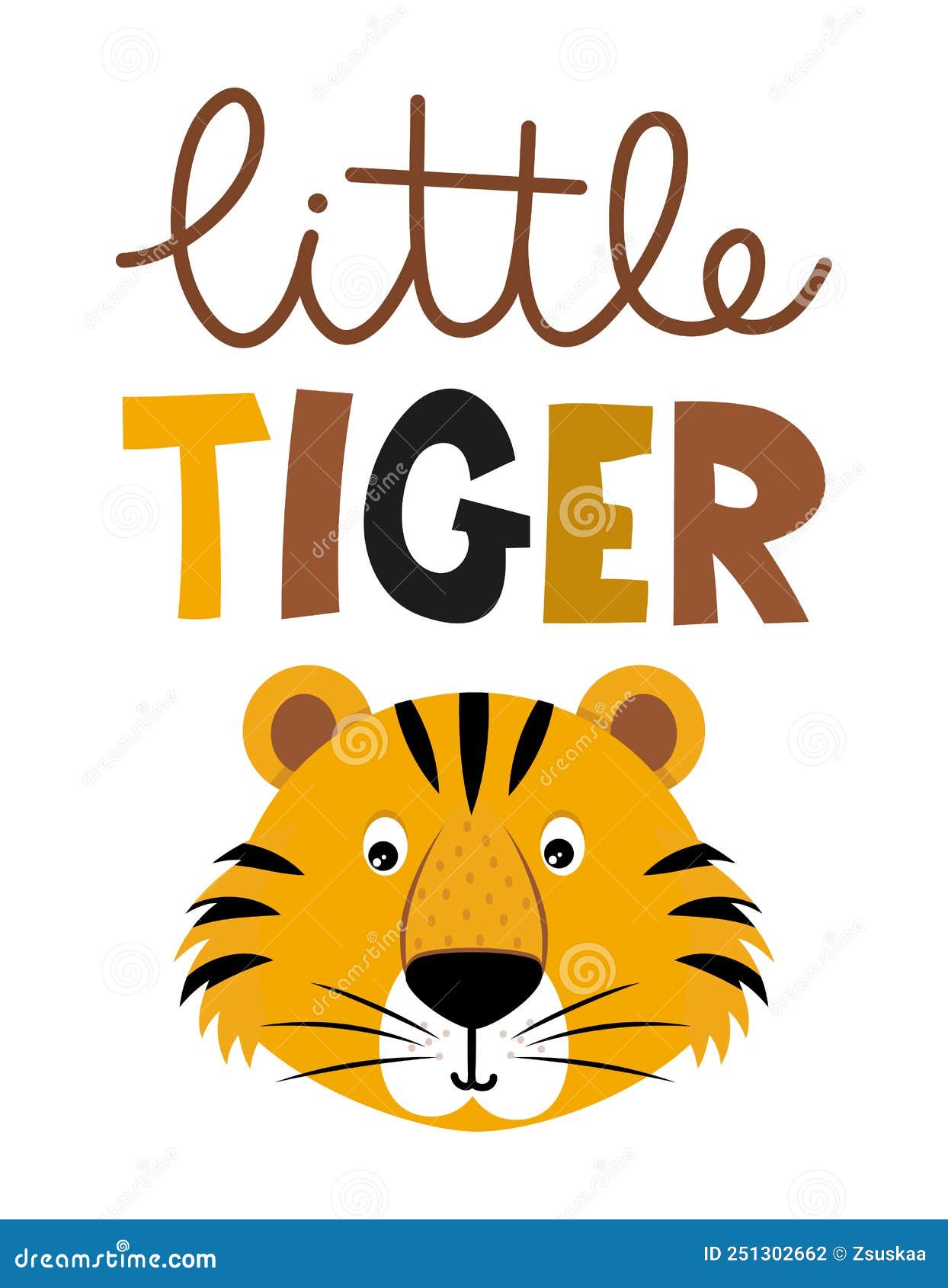 Little Tiger - Funny Tiger Character Drawing. Lettering Poster or T ...