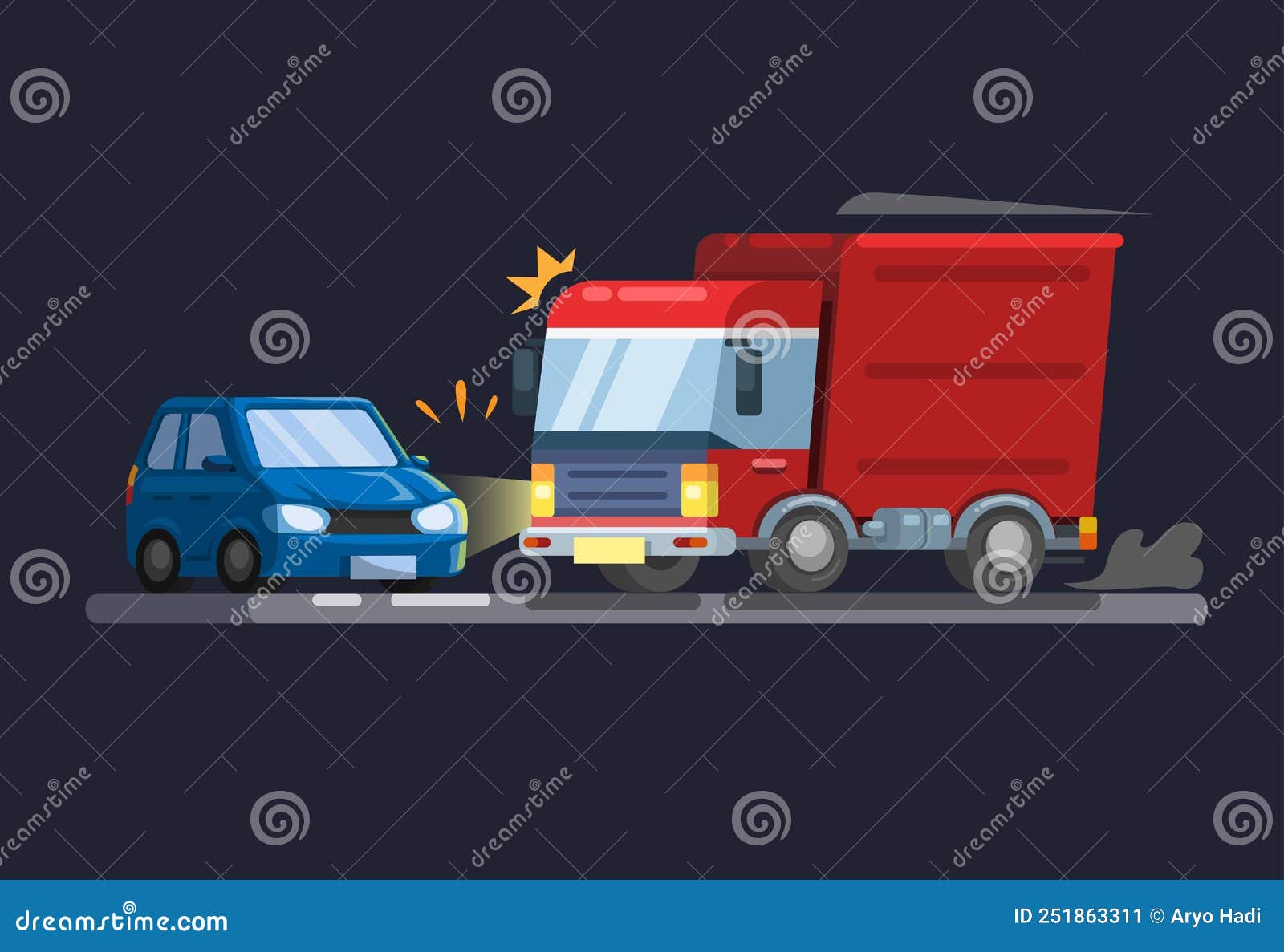 Truck Hitting Car. Car Accident Scene Illustration Vector Stock Vector ...