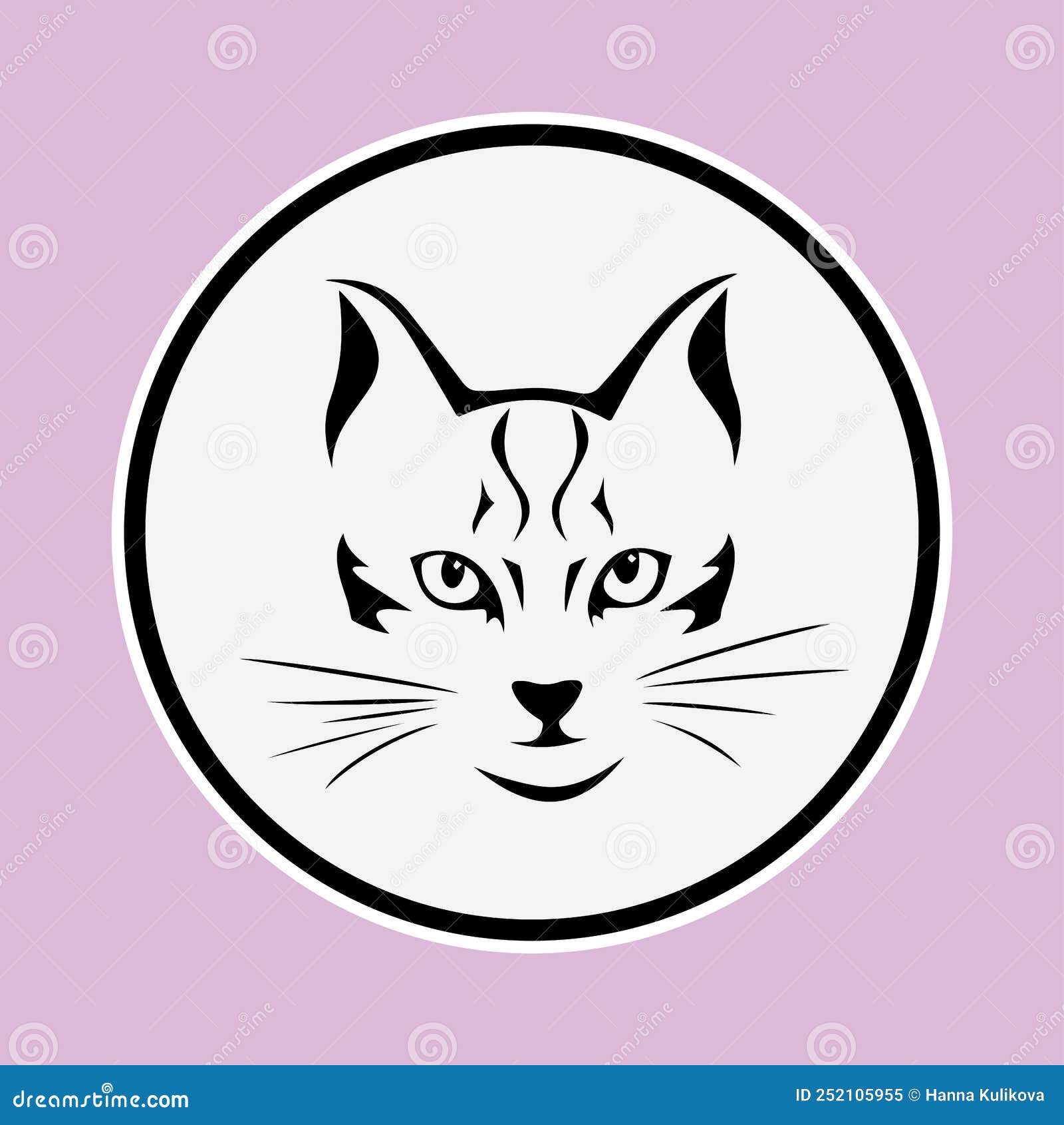 Pretty Kitten on the White Circle As Sticker for Web Design. Stock ...