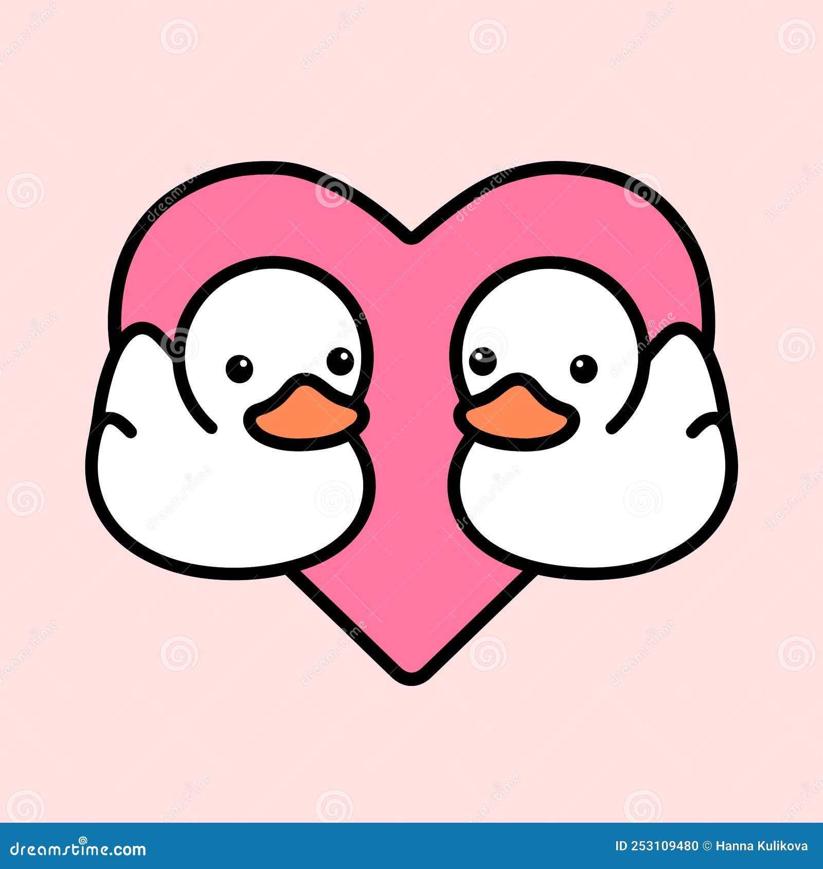 Couple of Two Little Pretty Ducks on the Backdrop of Heart As Sticker ...