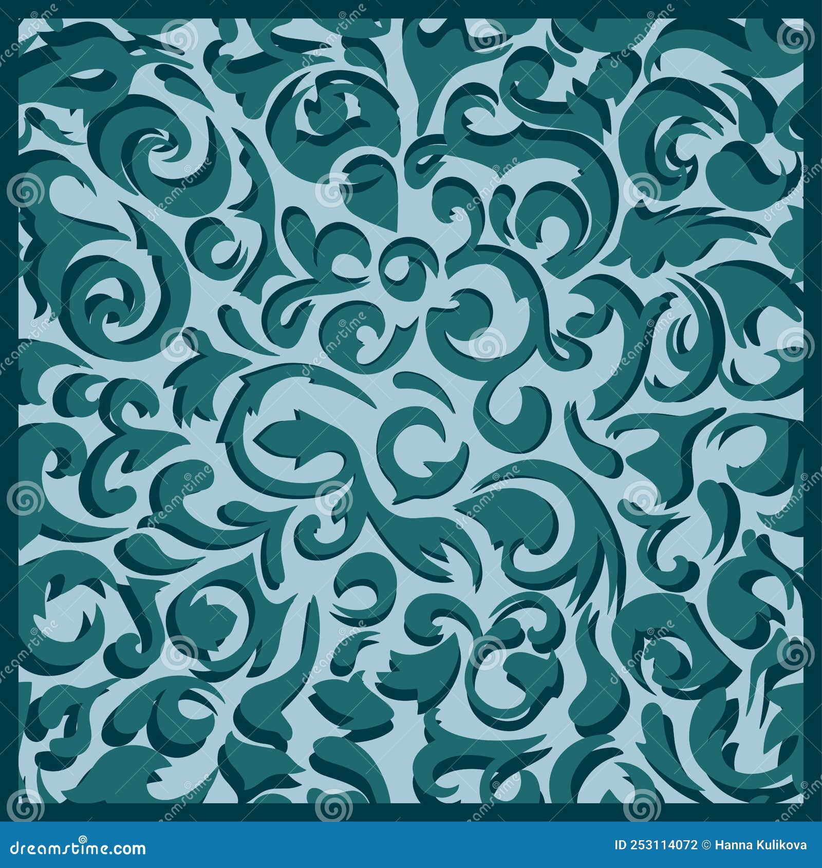Gothic Vintage Pattern, Blue Floral Ornament. Vector Illustration of a ...