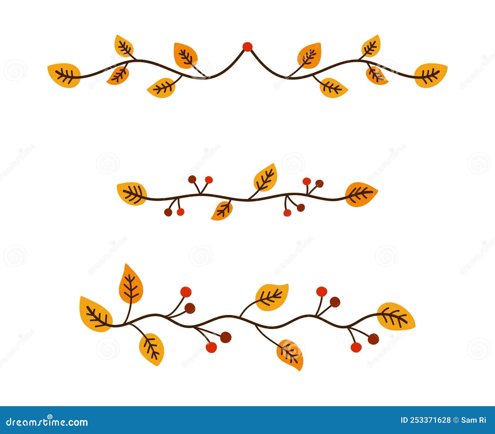 Hand Drawn Autumn Dividers, Borders Set. Stock Vector - Illustration of ...