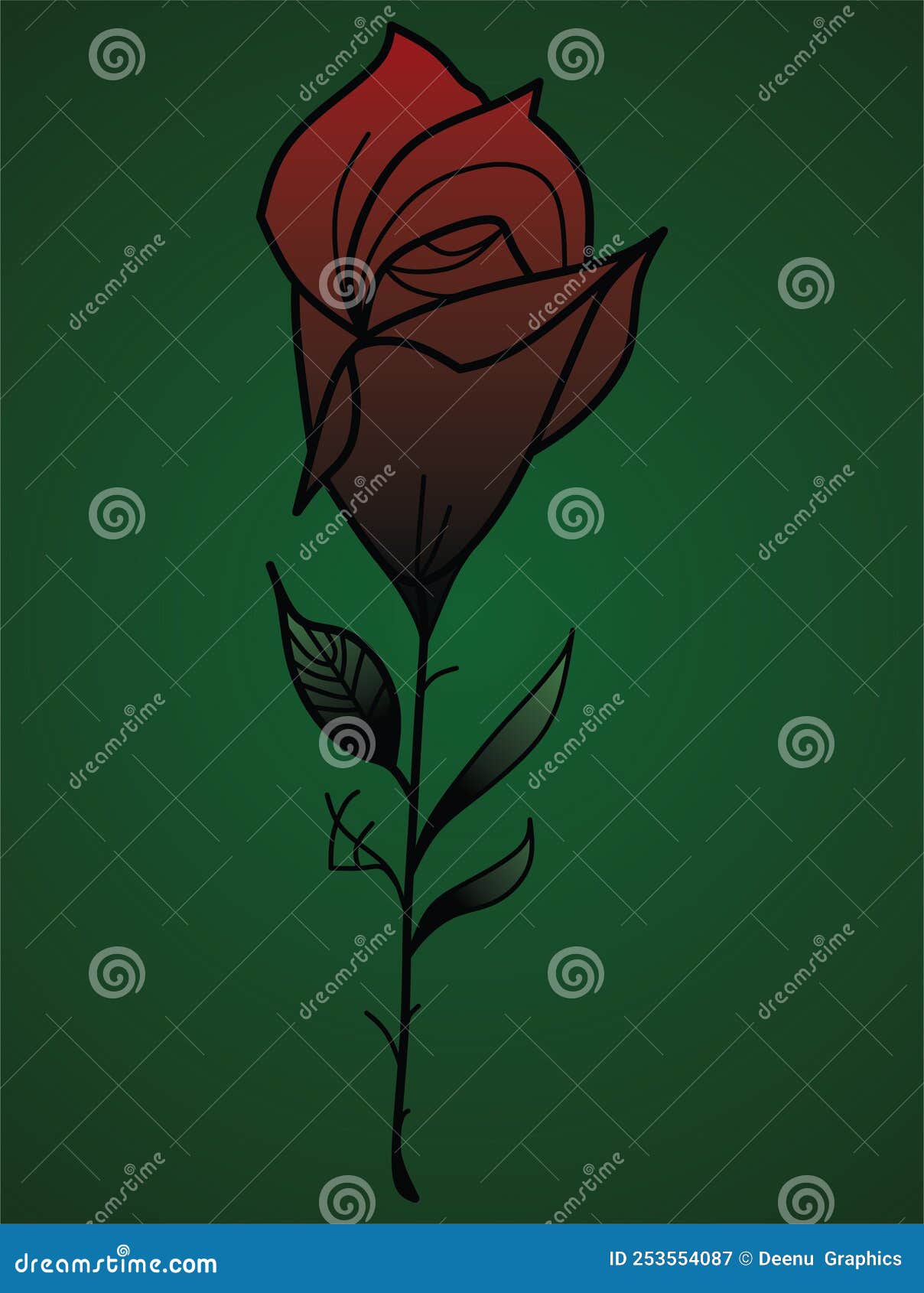Red Rose Cartoon Style on Color Background. Stock Vector - Illustration ...
