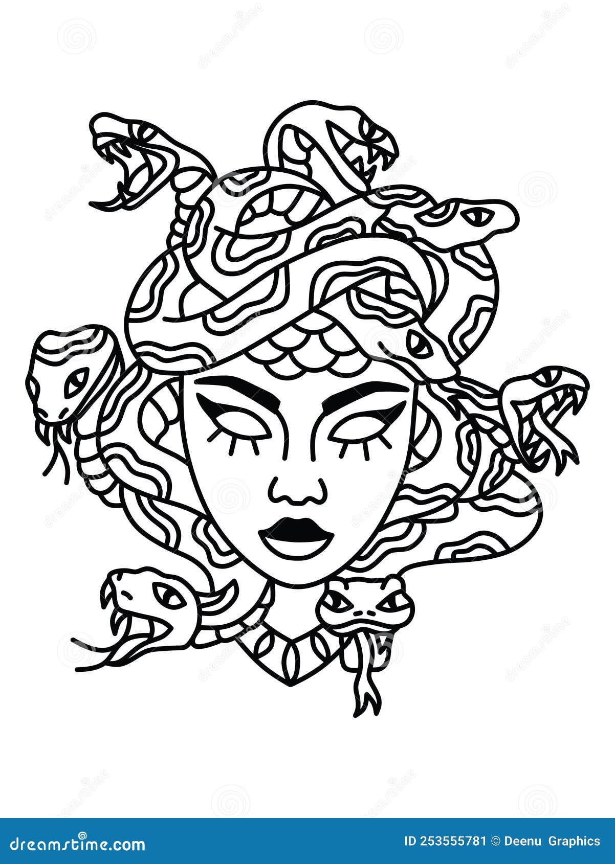 Medusa Head with Snakes Greek Myth Creature Coloring Vector ...