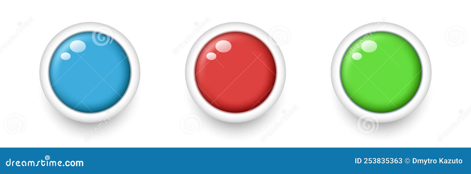 Three Round Blank Buttons. Green, Blue and Red Buttons. Vector 3d ...