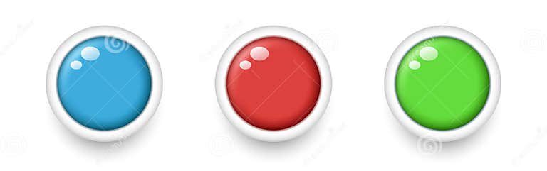 Three Round Blank Buttons. Green, Blue and Red Buttons. Vector 3d ...