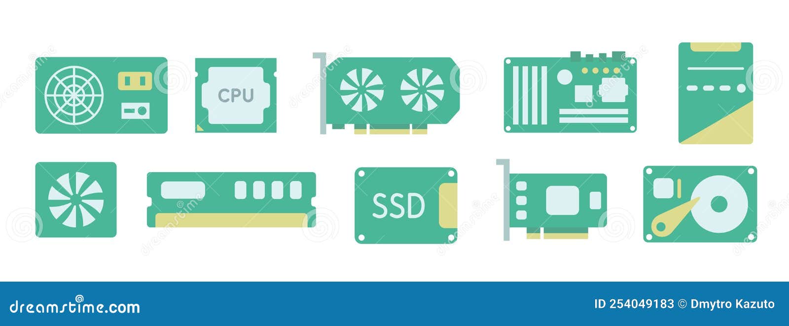 Computer Parts. Accessories. Colored Icons Isolated on White Background ...