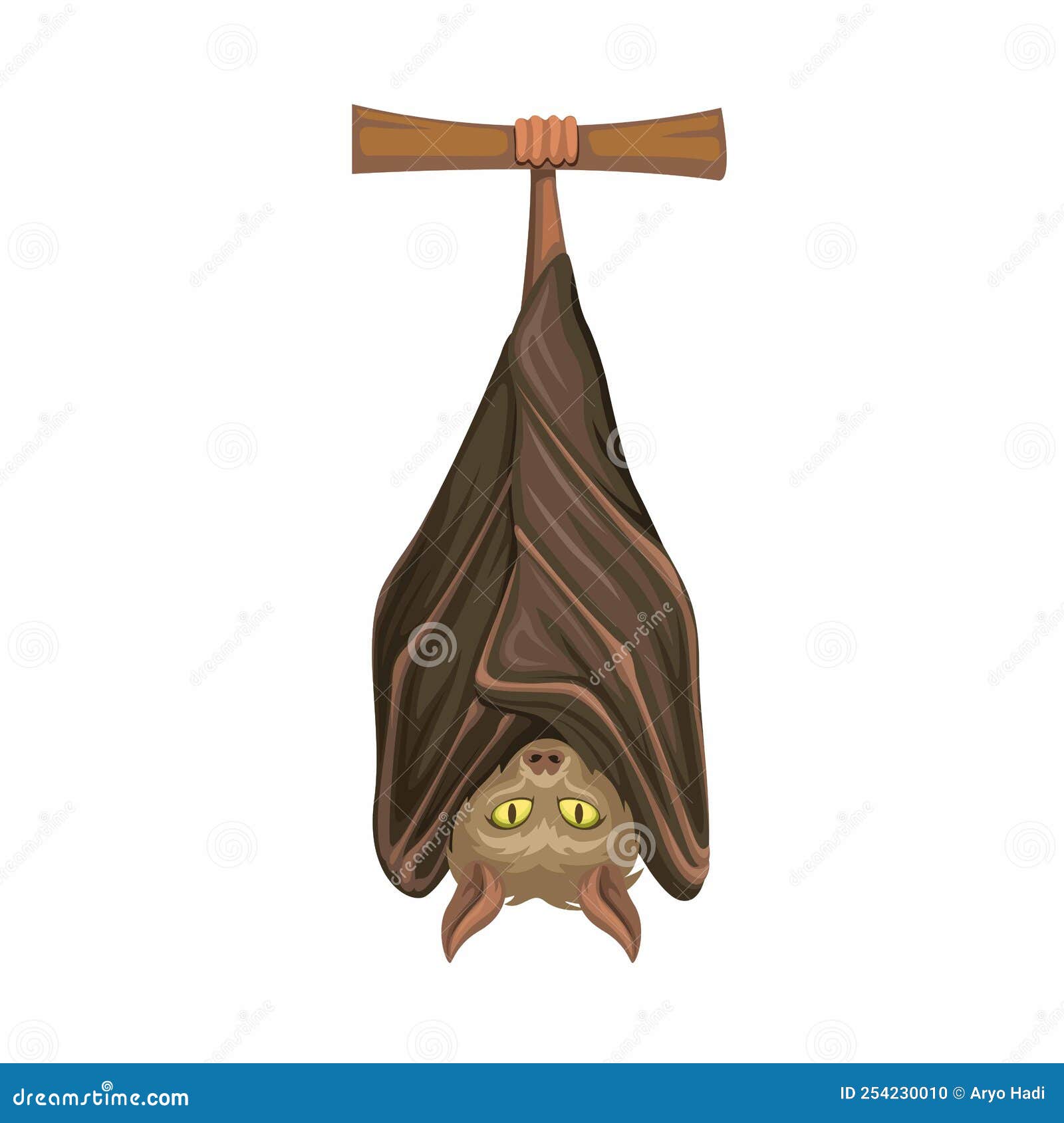 Bat Sleep Hanging on Tree Character Illustration Vector Stock ...