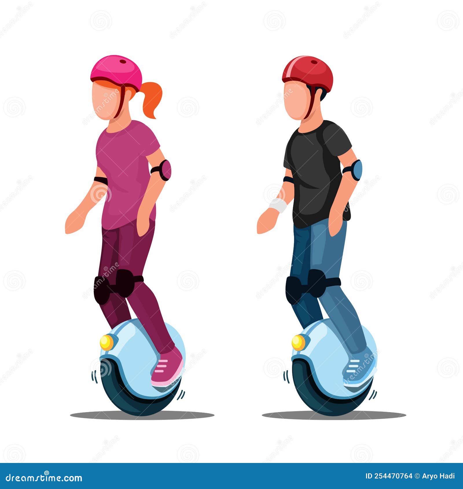 People Ride Electric Unicycle. Electric Vehicle Set Illustration Vector ...