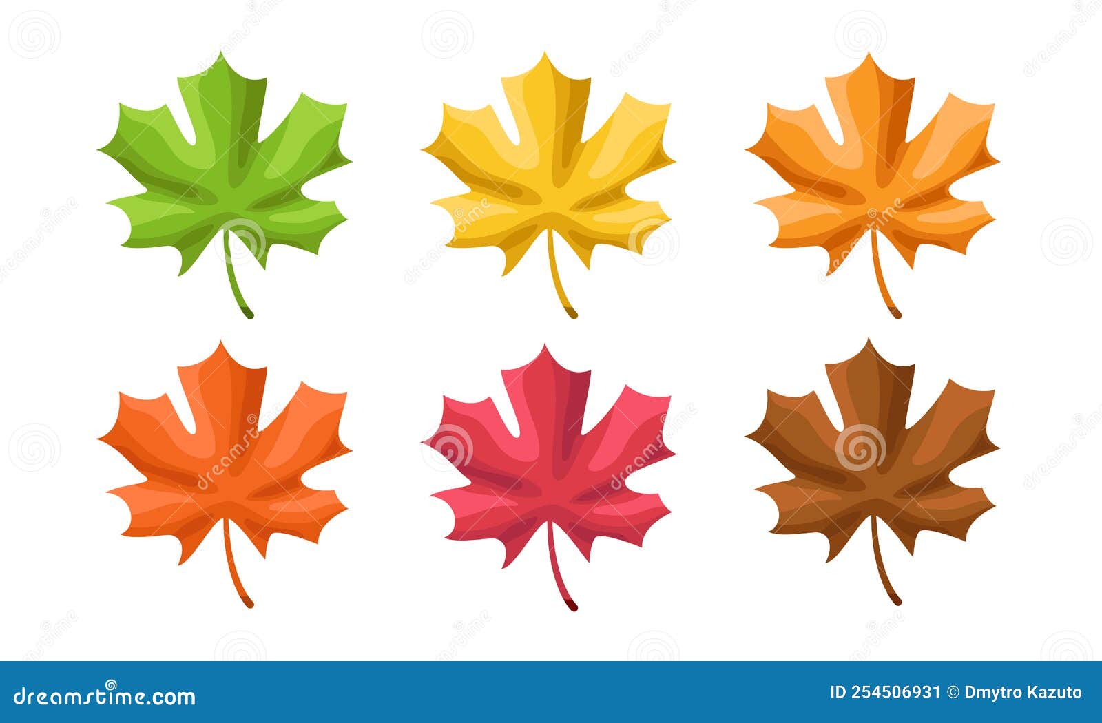 Set of Vector Maple Leaves. Multicolored Maple Leaves Isolated on White Background Stock Vector ...