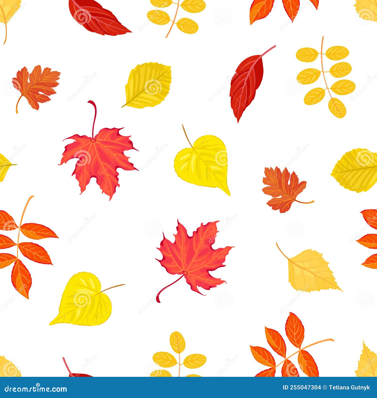 Botanical Autumn Background. Seamless Pattern with Colorful Fallen ...