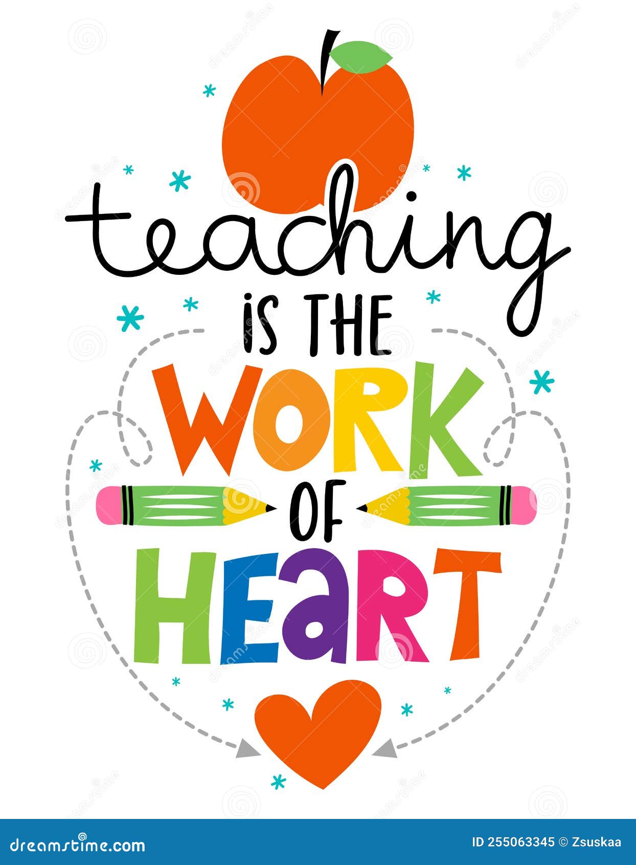 Teaching is the Work of Heart - Colorful Calligraphy Design. Gift Card ...
