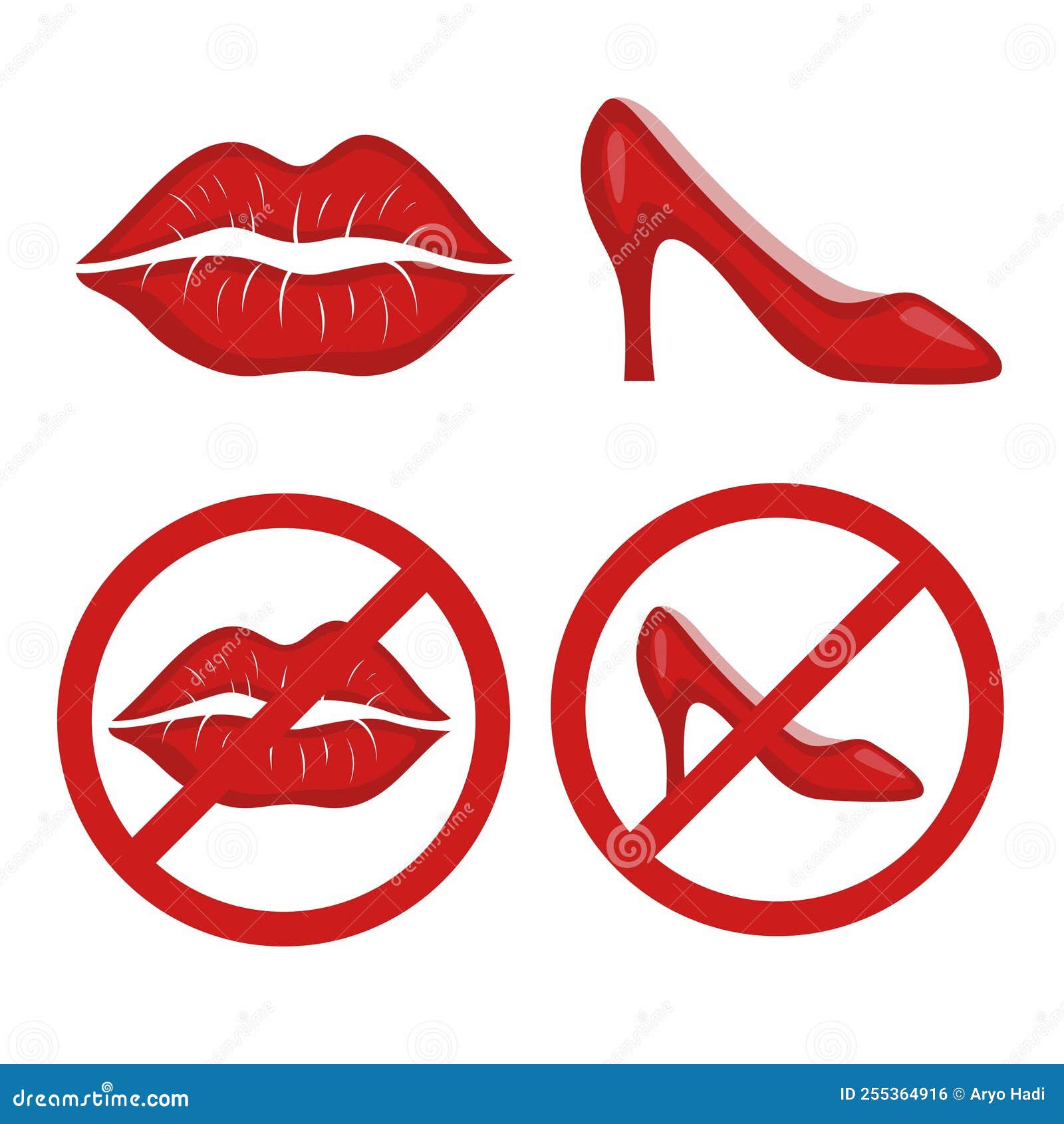 High Heel and Lips, No Prostitute Symbol Collection Set Illustration ...