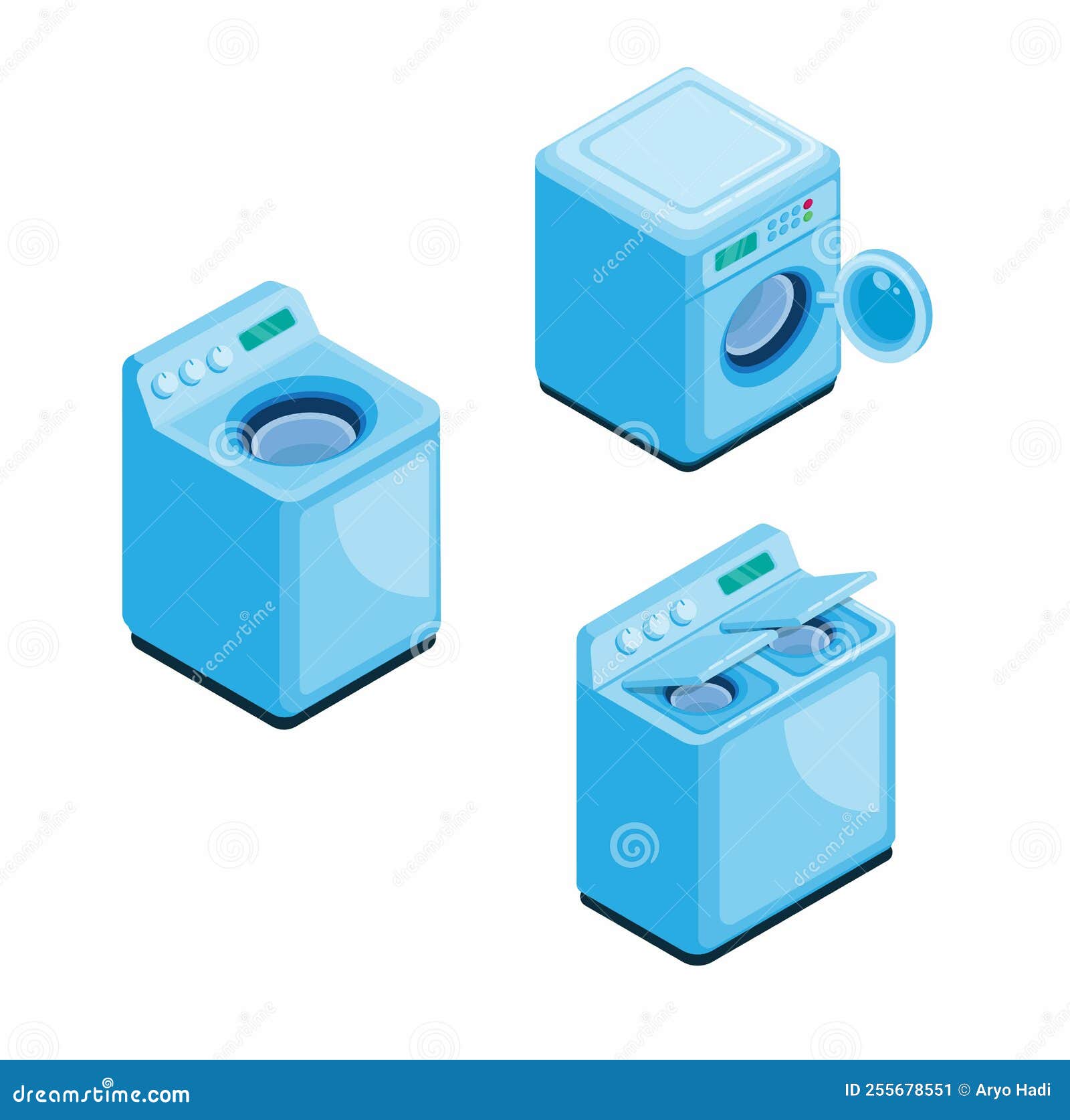 Washing Machine Collection Set Isometric Illustration Vector Stock ...