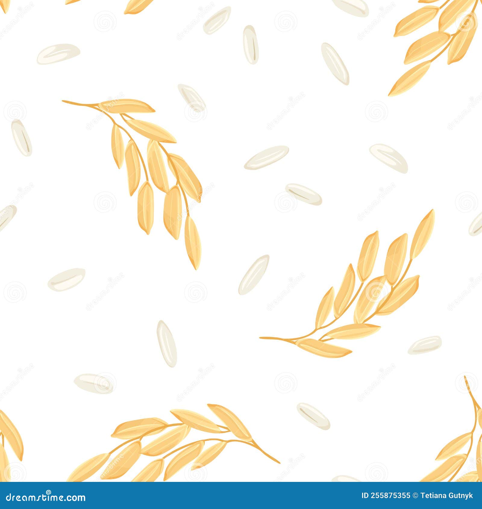 Rice Seed and Plant Seamless Pattern. Vector Background with Cereals ...