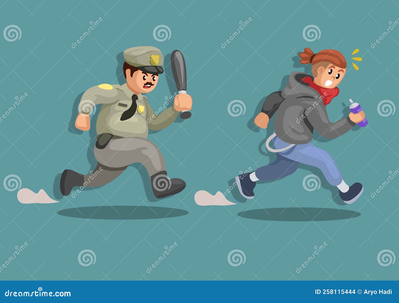 Police Chasing Bad Boy Vandalism. Criminal Activity Illustration Vector ...